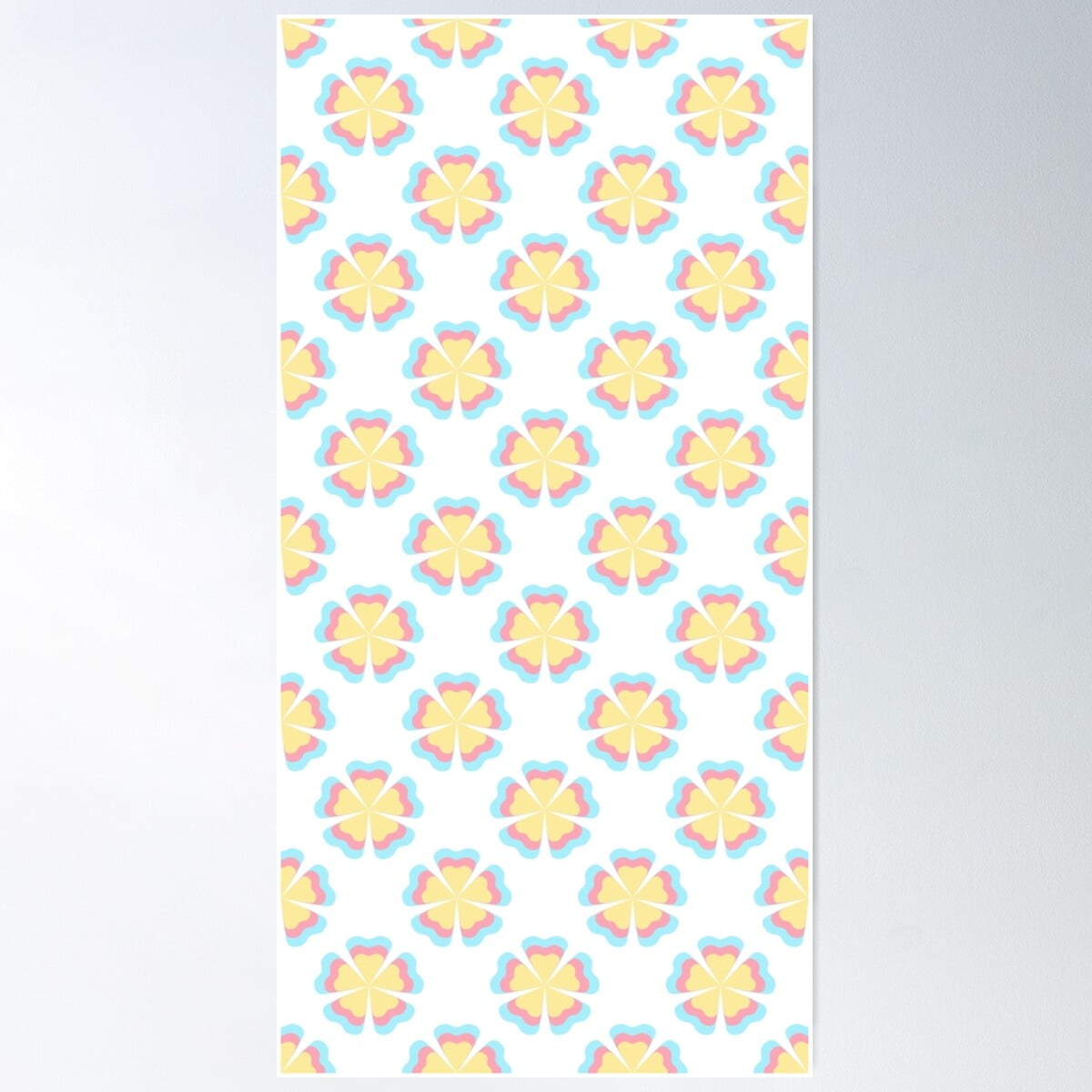 Pastel Color Flower Illustration Pattern - White Poster Wall Art ...