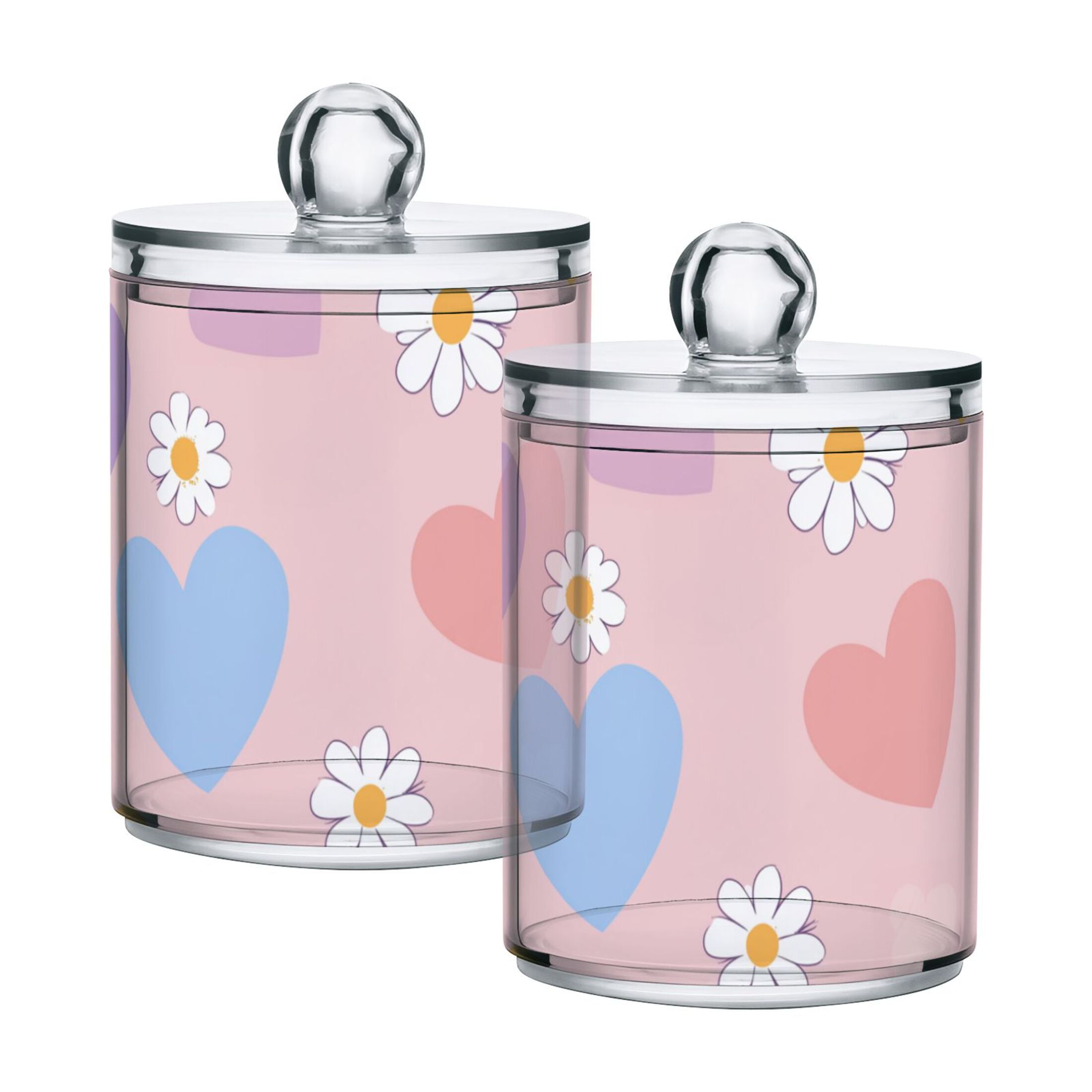 Pastel Color Heart Pattern with Daisies Valentine Translucent Plastic ...