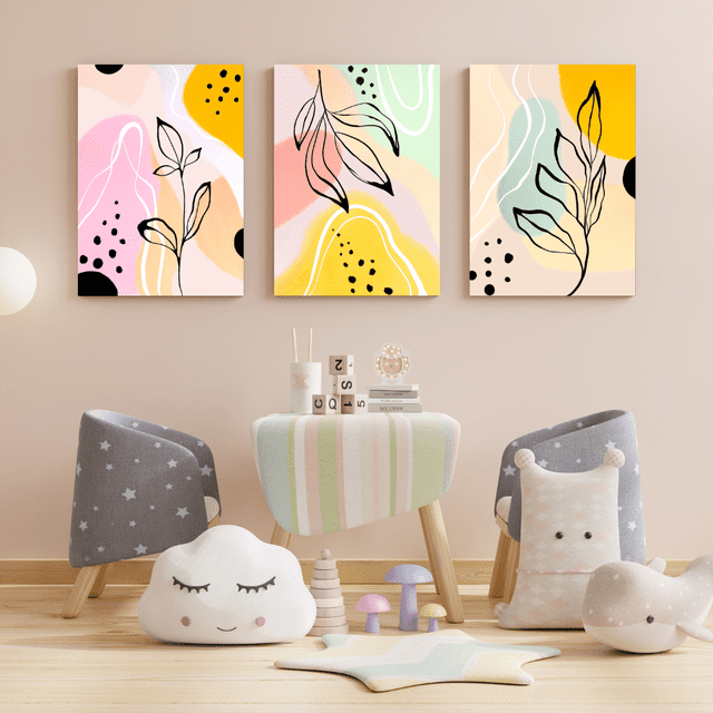 Pastel Color Leaves - 3 Piece Canvas Wall Art Set - Walmart.com