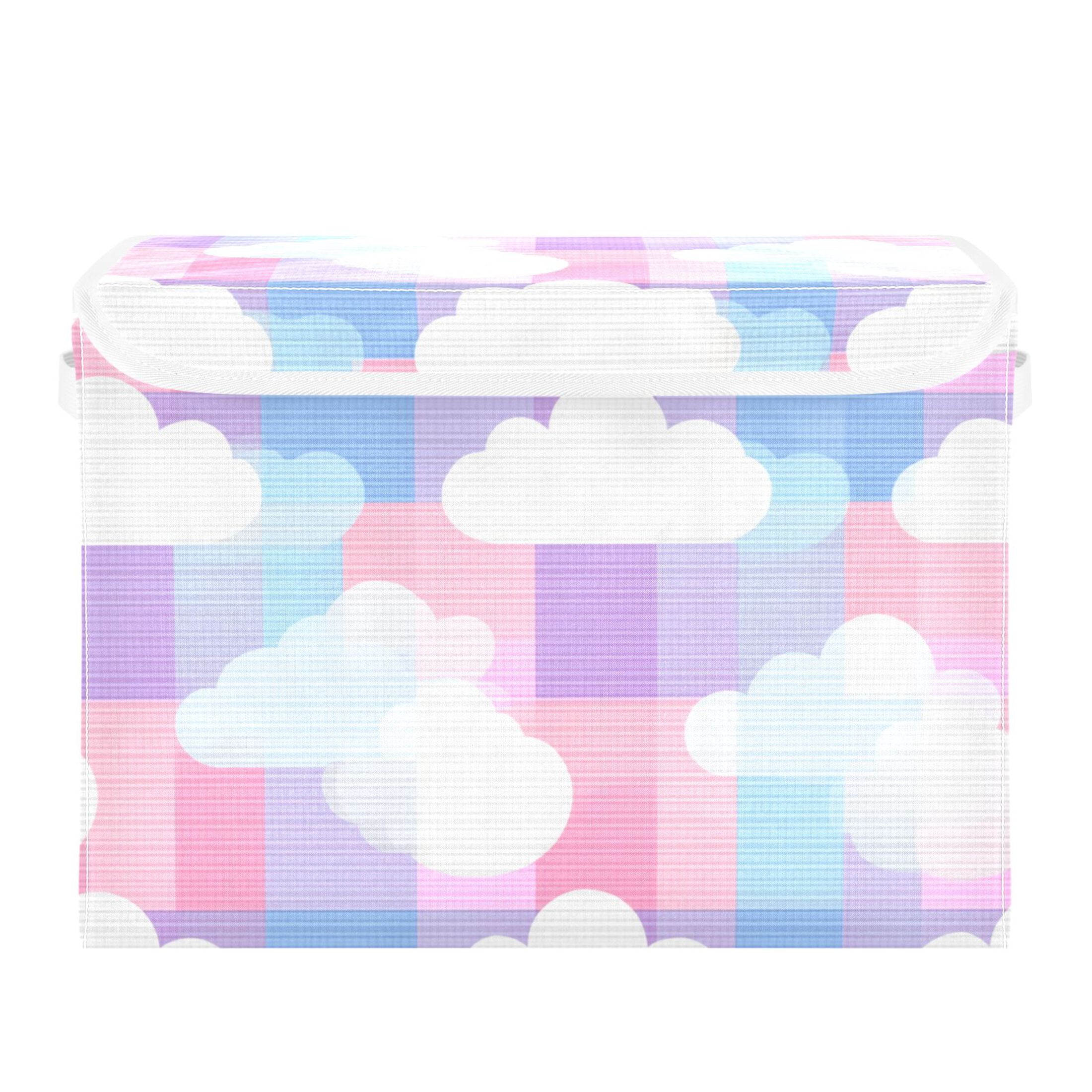 Pastel Color Plaids Background Clouds Foldable Storage Bins with Lids ...
