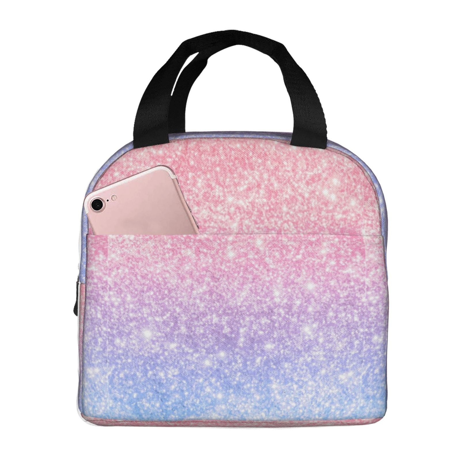 Pastel Color Rainbow Glitter Lunch Bag Cooler Lunch Tote Bag Leakproof ...