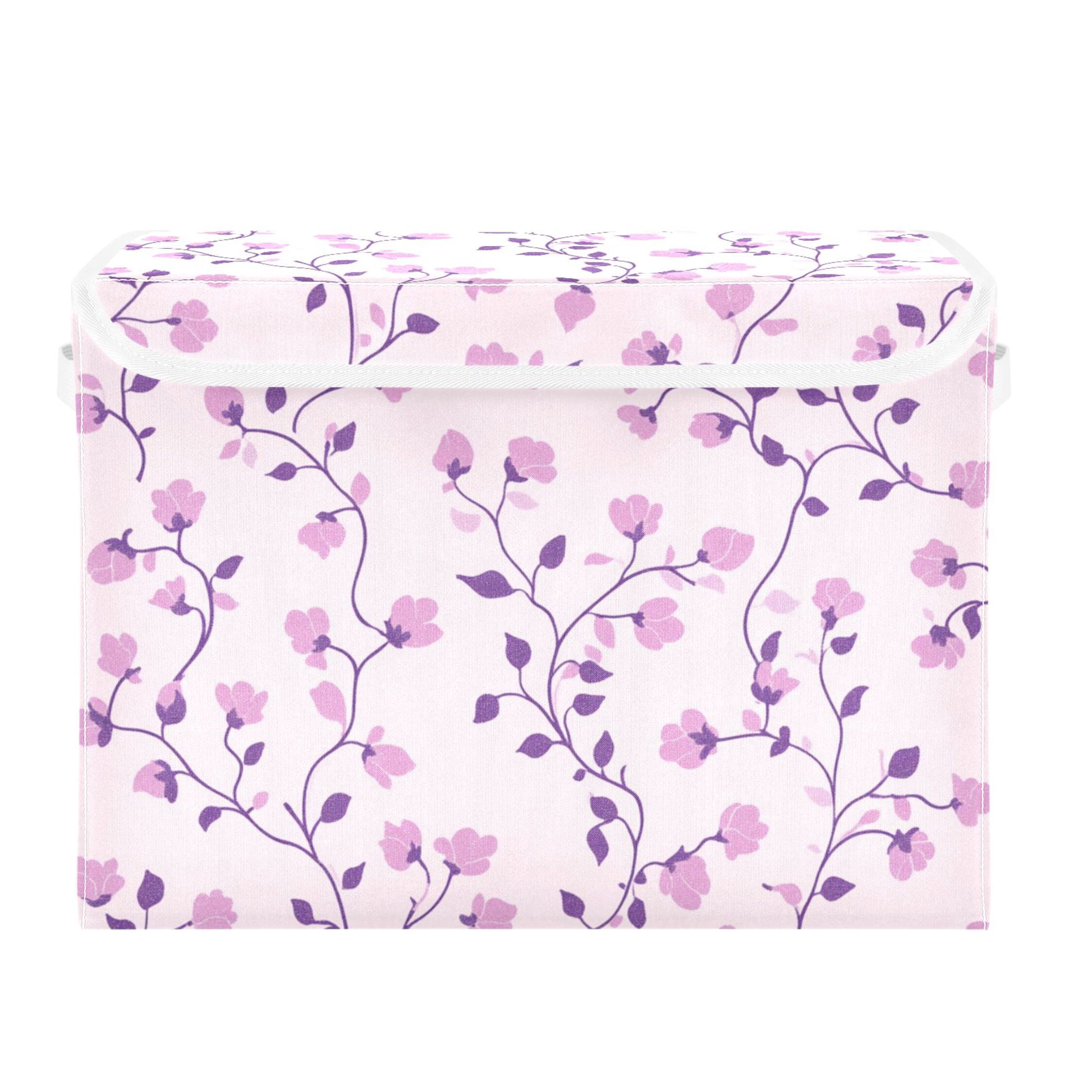 Pastel Color Rosebuds Vines Leaves Foldable Storage Bin with Lid and ...