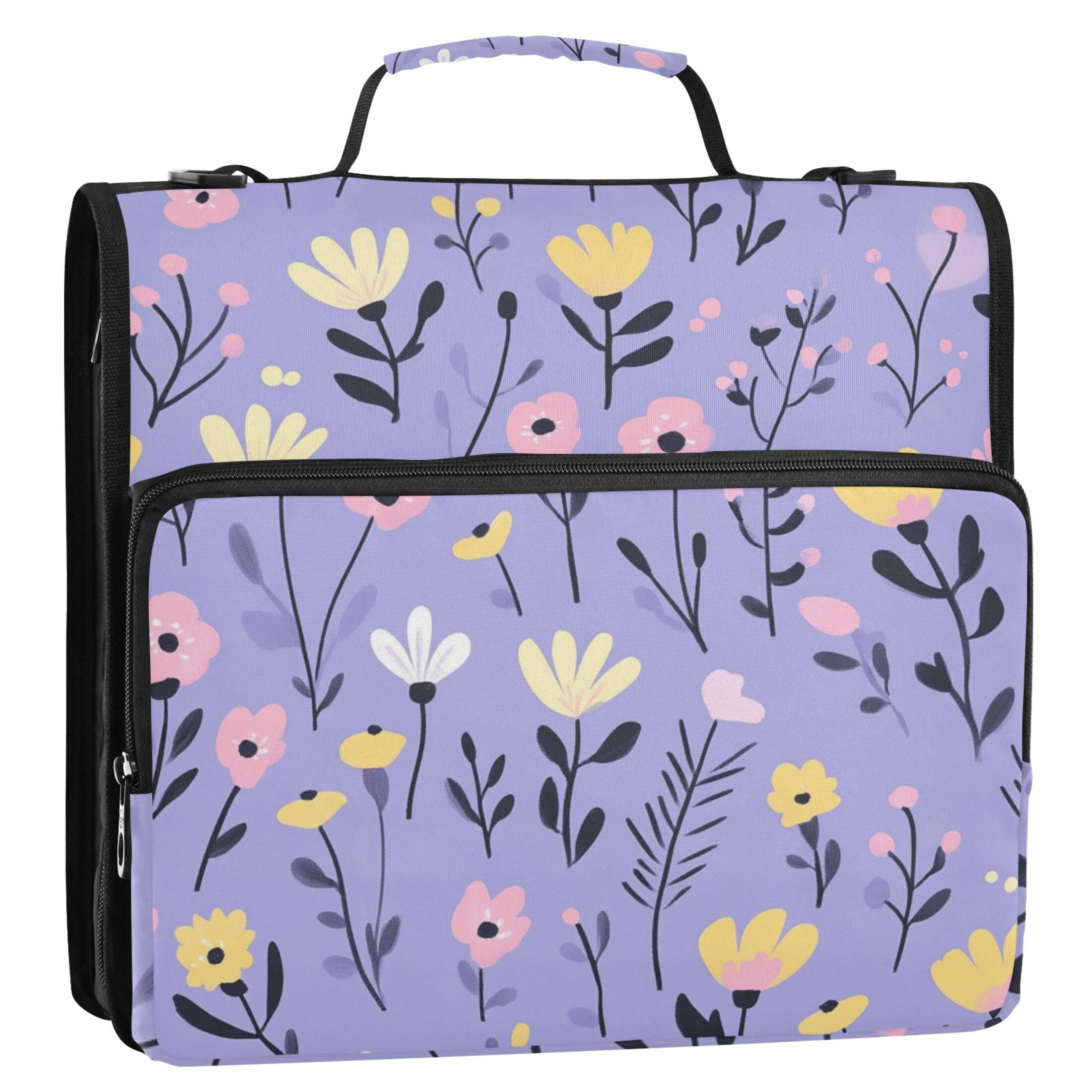 Pastel Color Wild Florals Leaves Binder Bag with Shoulder Strap 3 Ring ...