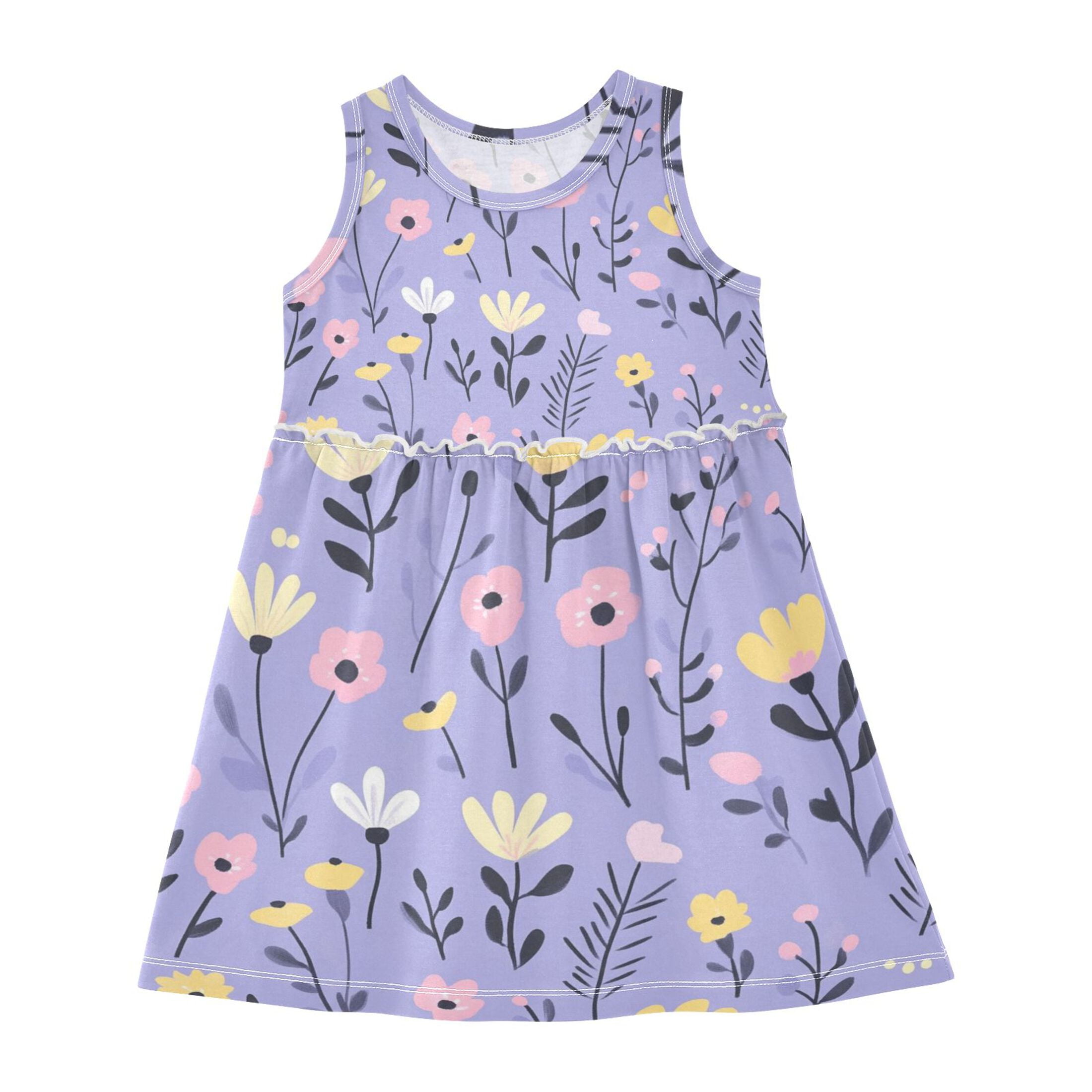 Pastel Color Wild Florals Leaves Girls' Sleeveless Dress A-Line One ...