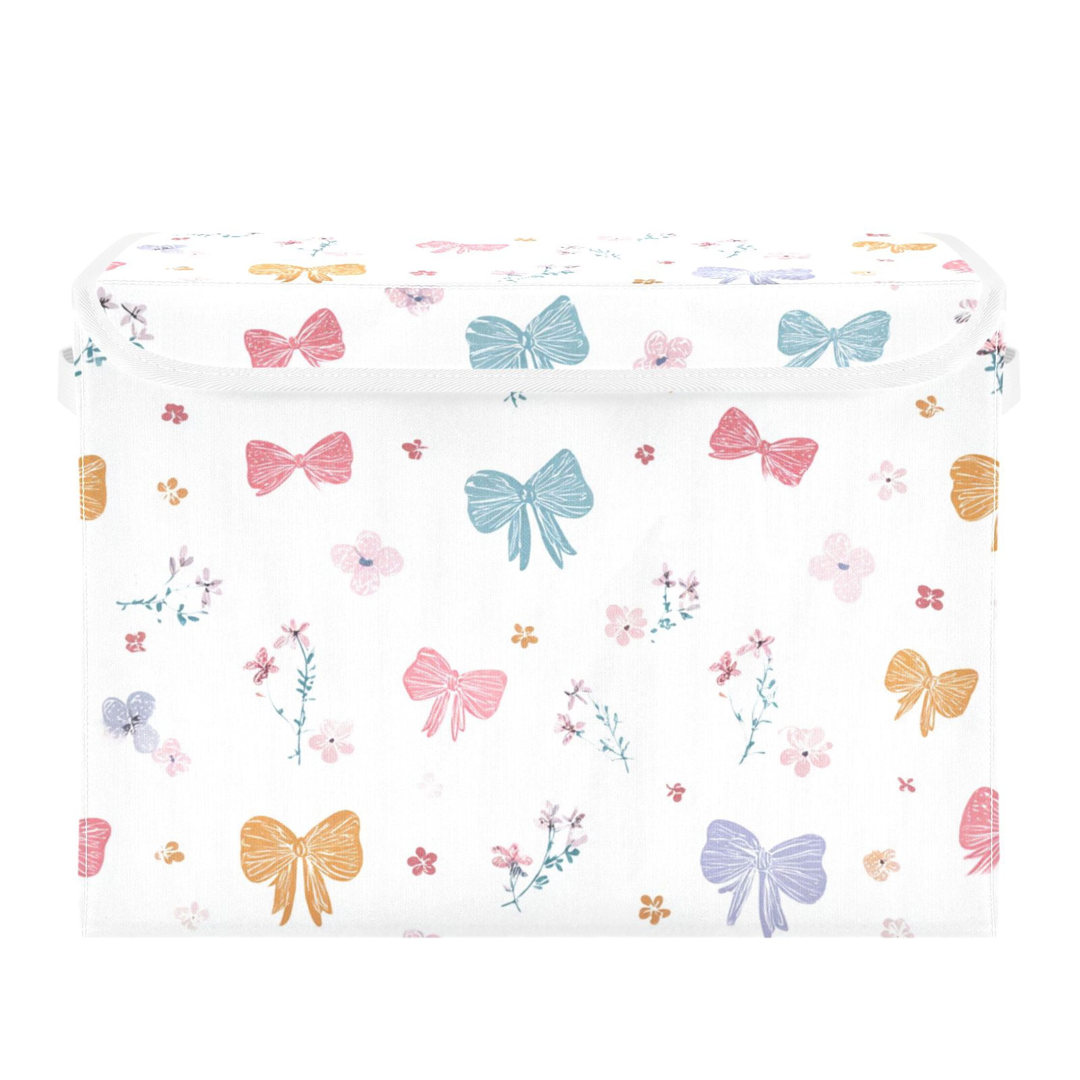 Pastel Colored Bows with Wild Florals Foldable Storage Bin with Lid and ...