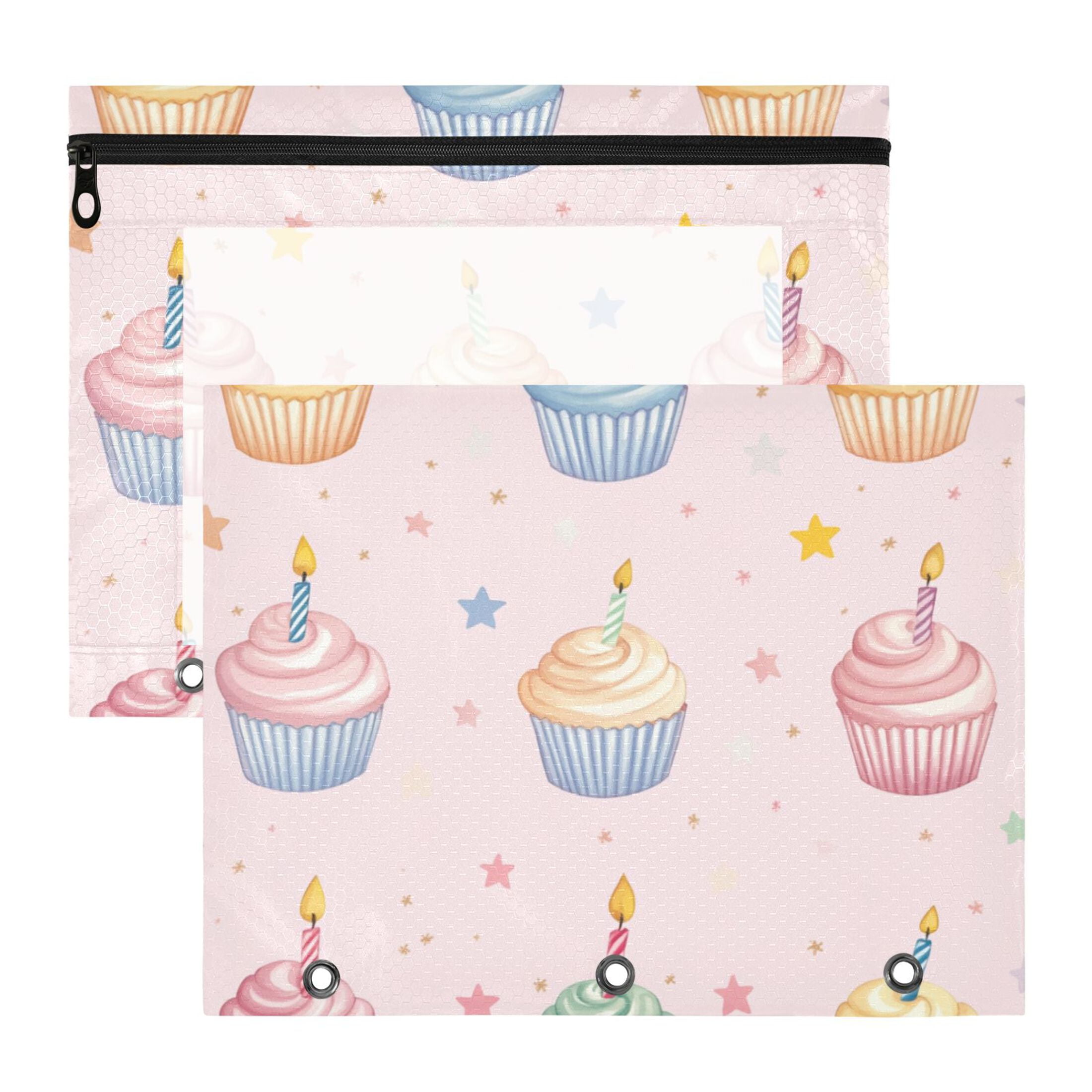 Pastel Colored Cupcakes Birthday 3-Ring Binder Pouches A4 Size Zipper ...