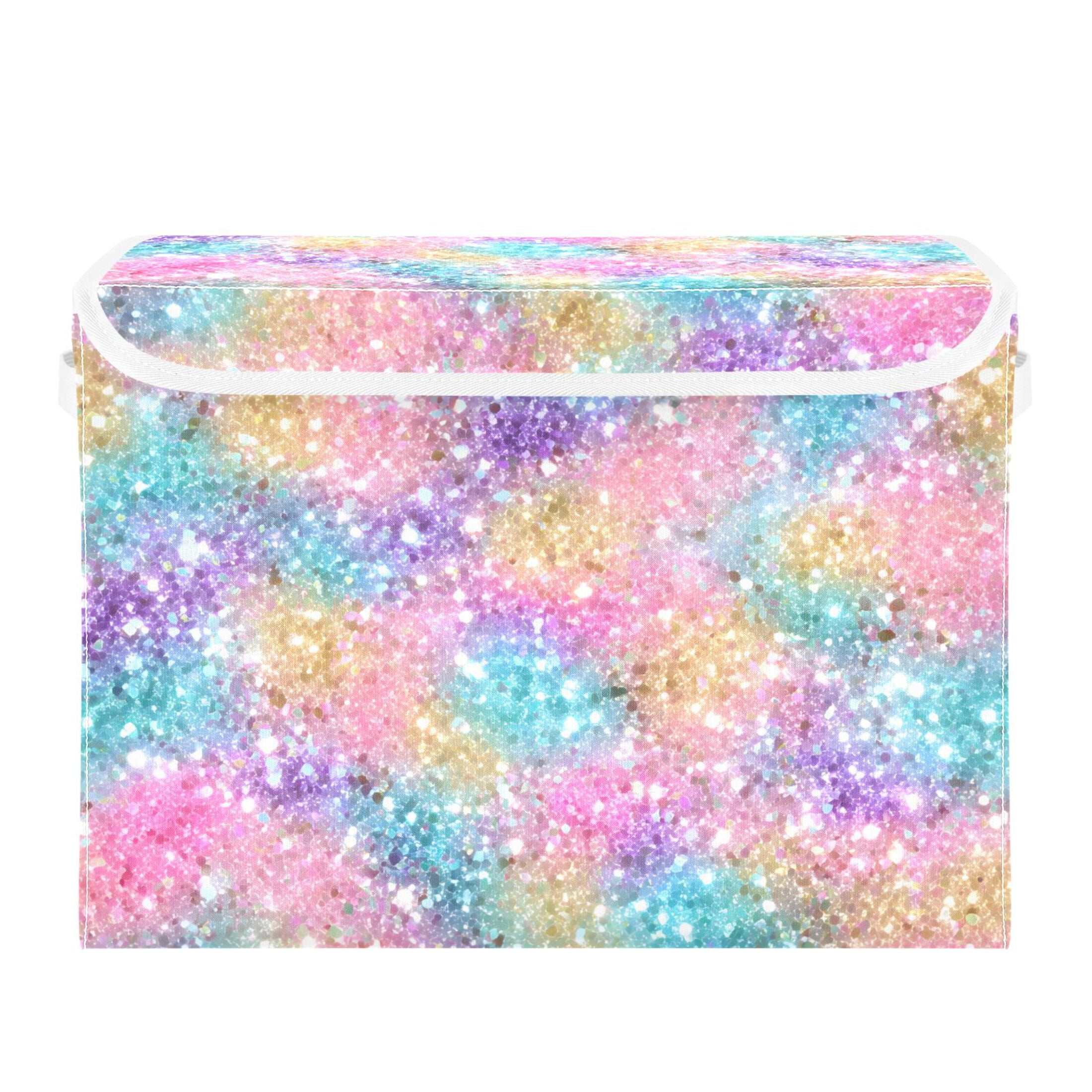 Pastel Colored Glitter Foldable Storage Bin with Lid and Handle ...
