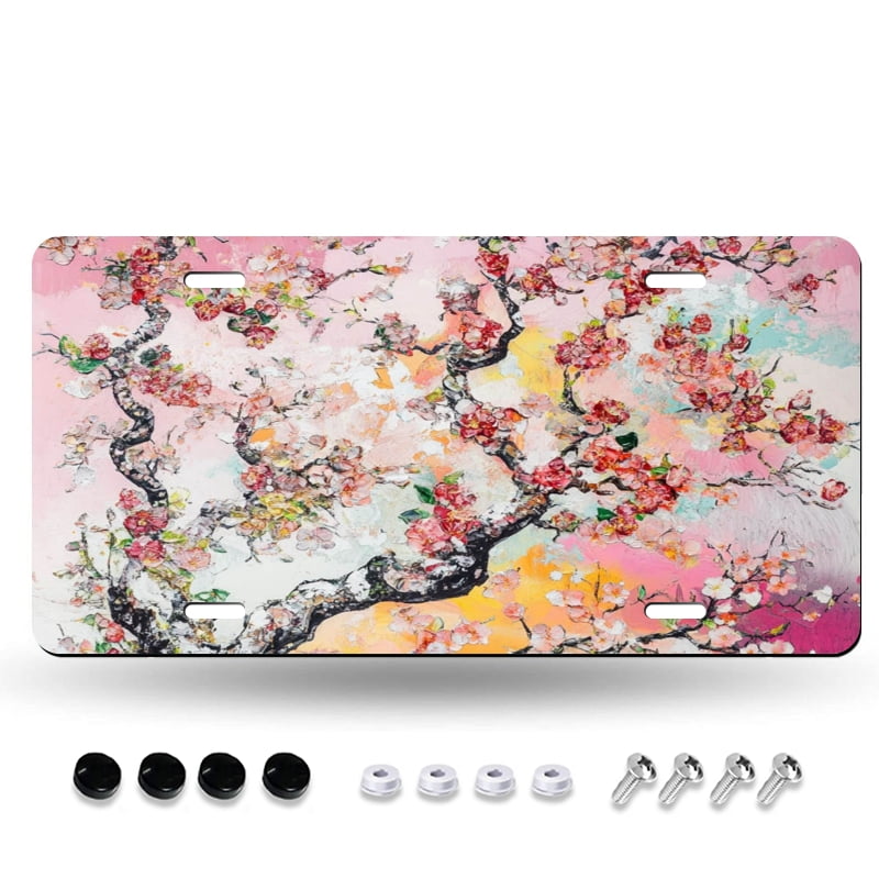 Pastel - Colored Sakura Tree License Plate Frame, Decorative Novelty ...