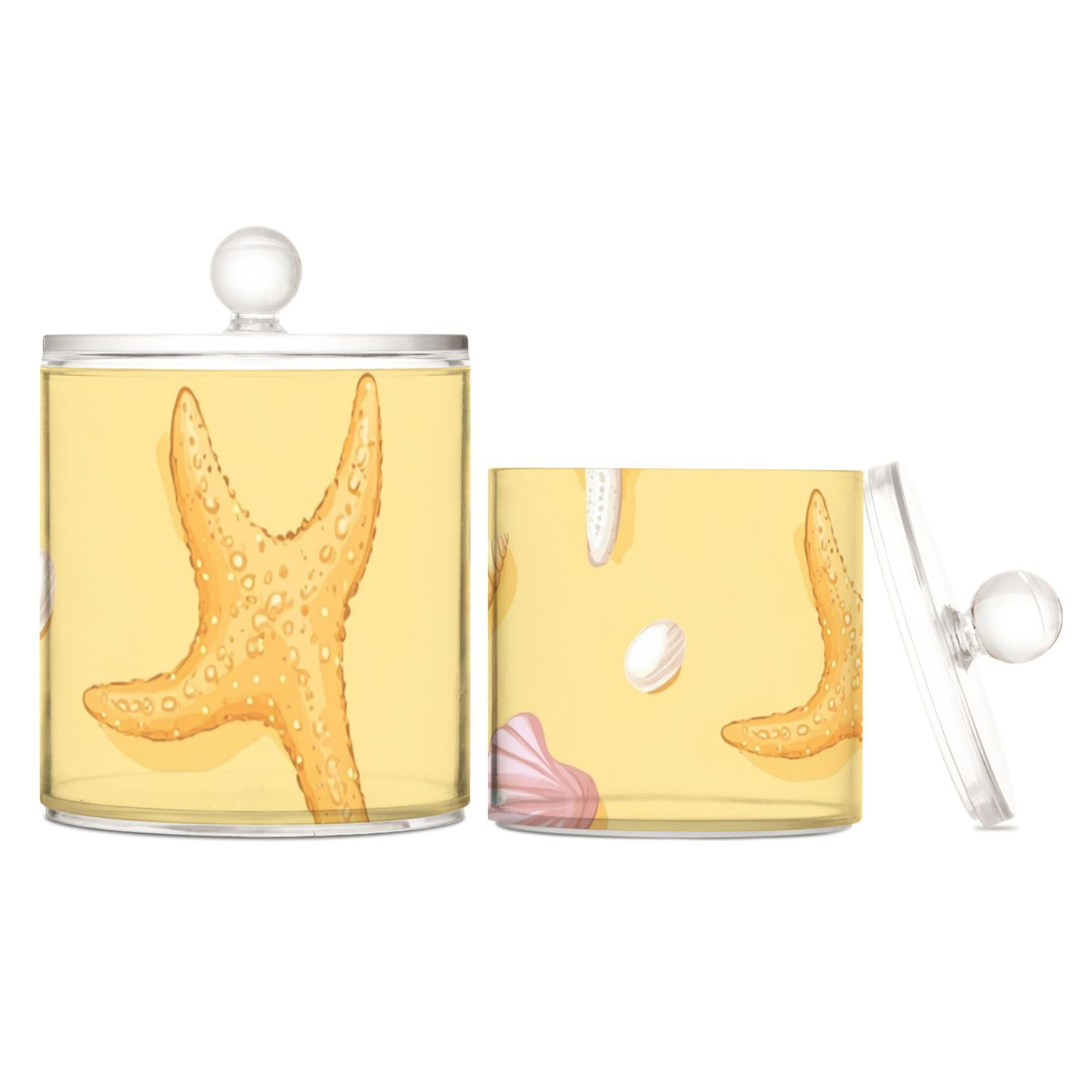 Pastel Colored Shells and Starfishes Translucent Plastic Cans Storage ...