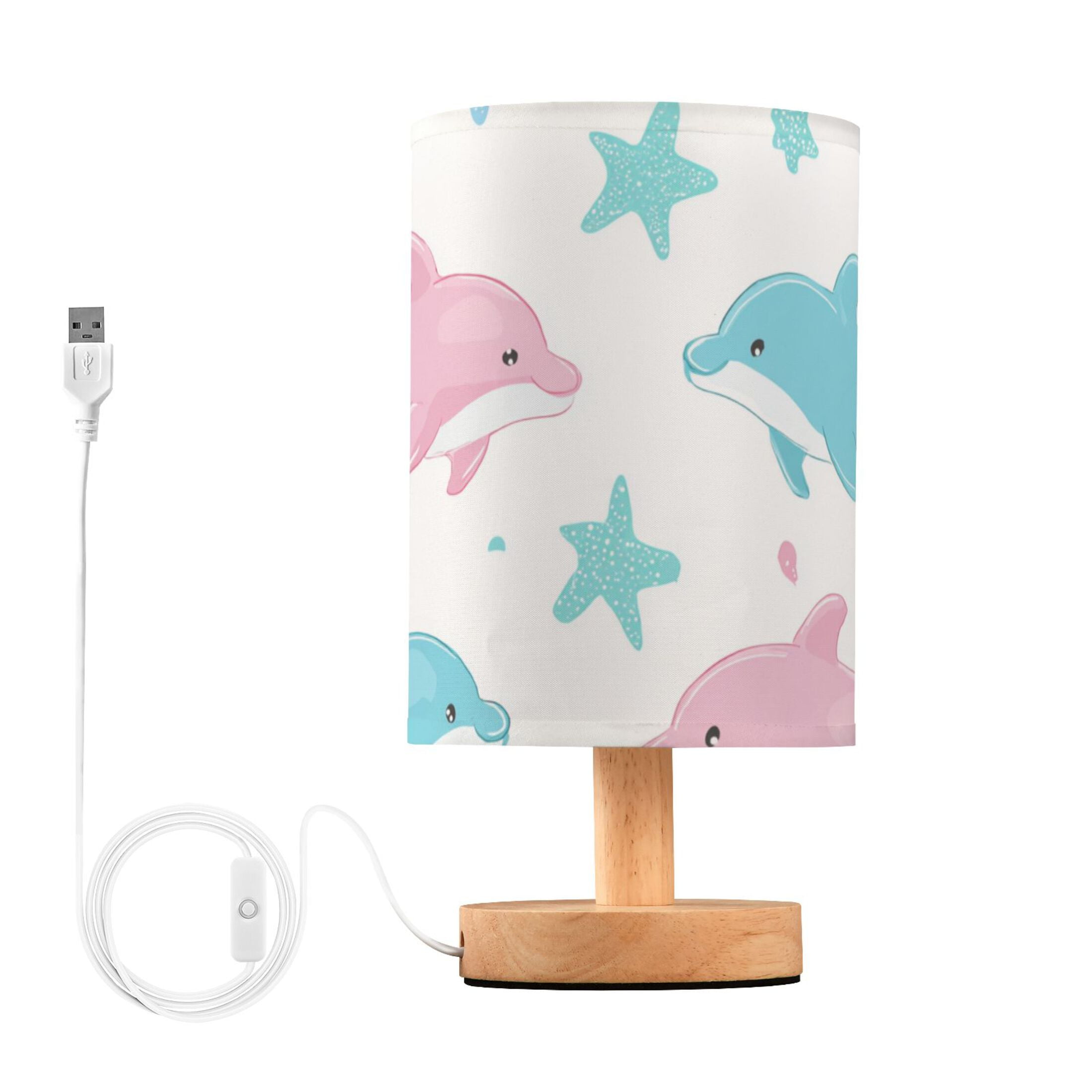 Pastel Colored Starfishes and Dolphins Table Lamp with USB Port LED ...