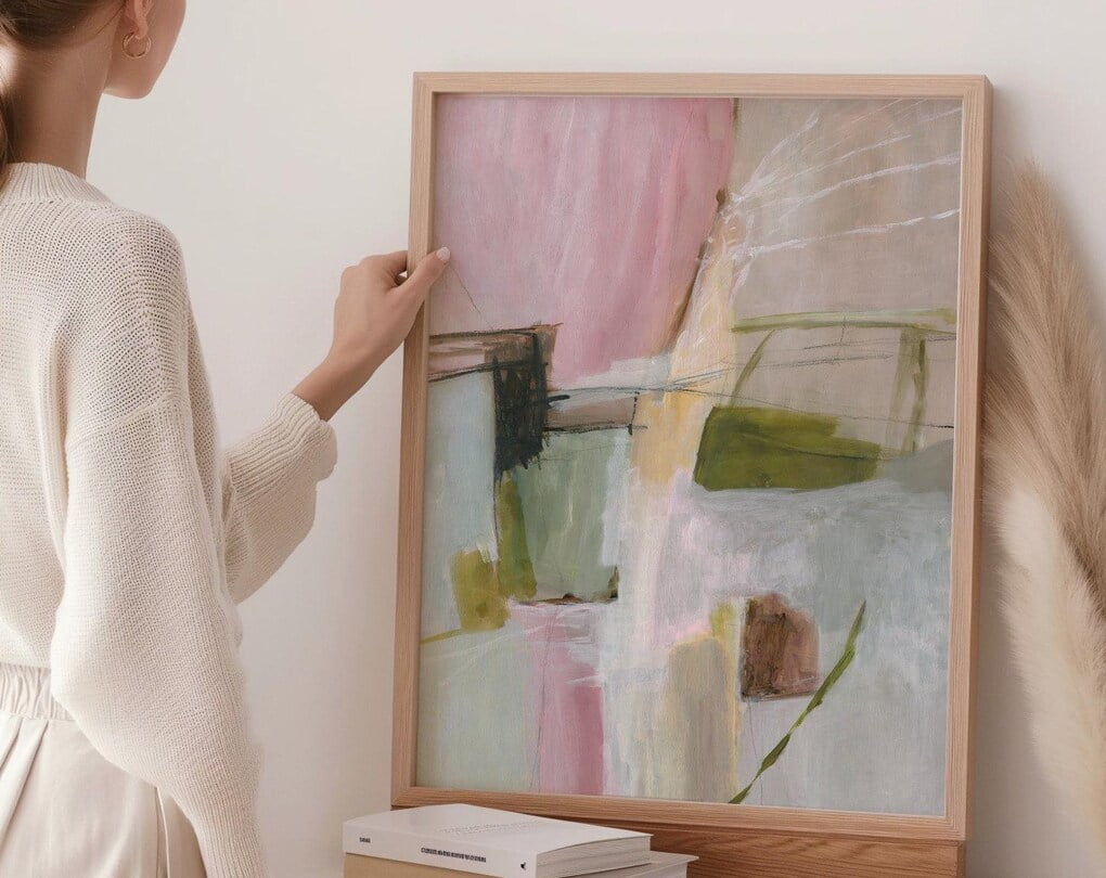 Pastel Colorful Abstract Painting, Mauve Wall Art Large Art Print, Cute ...