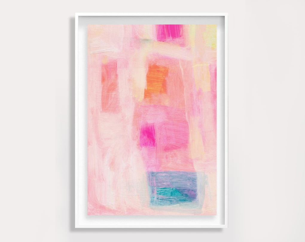 Pastel Colorful Abstract Painting, Pink Orange Large Art Print, Vivid ...