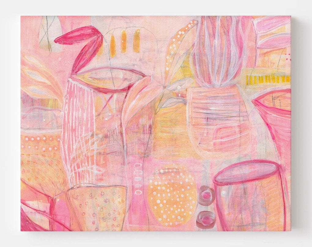 Pastel Colorful Abstract Painting, Pink Wall Art Print Horizontal Wall ...