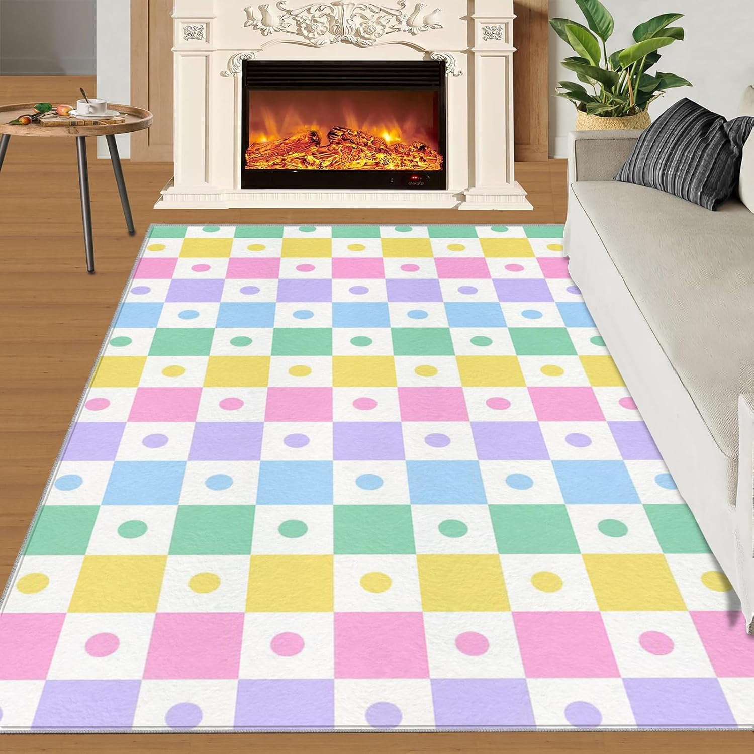 Pastel Colorful Checkered Dots Rug for Entryway Classroom Area Rug ...