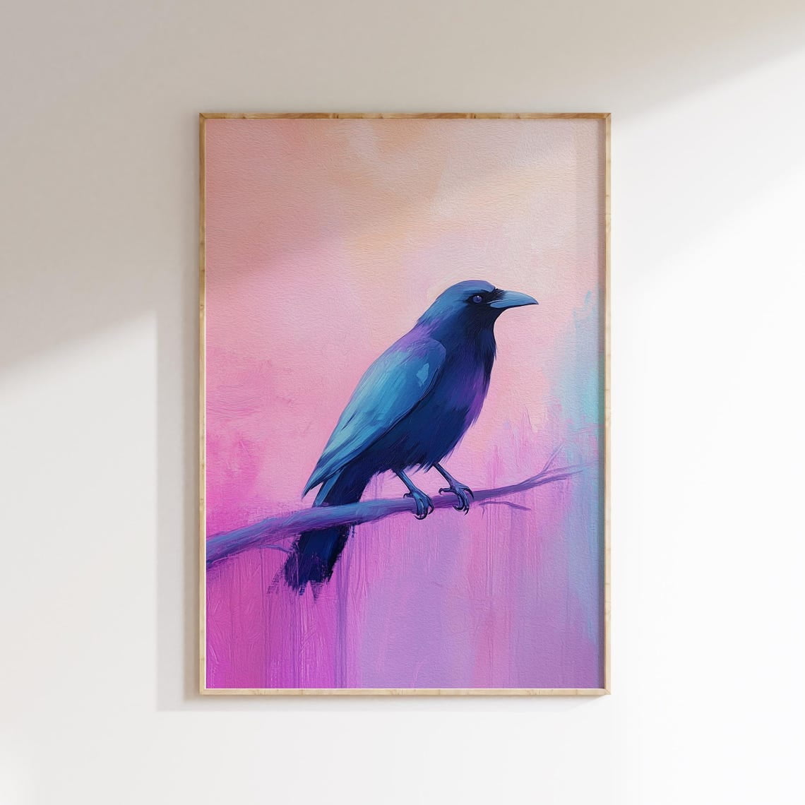 Pastel Colors Crow Painting, Pinkoween Decor, Pink Apartment Wall Art ...