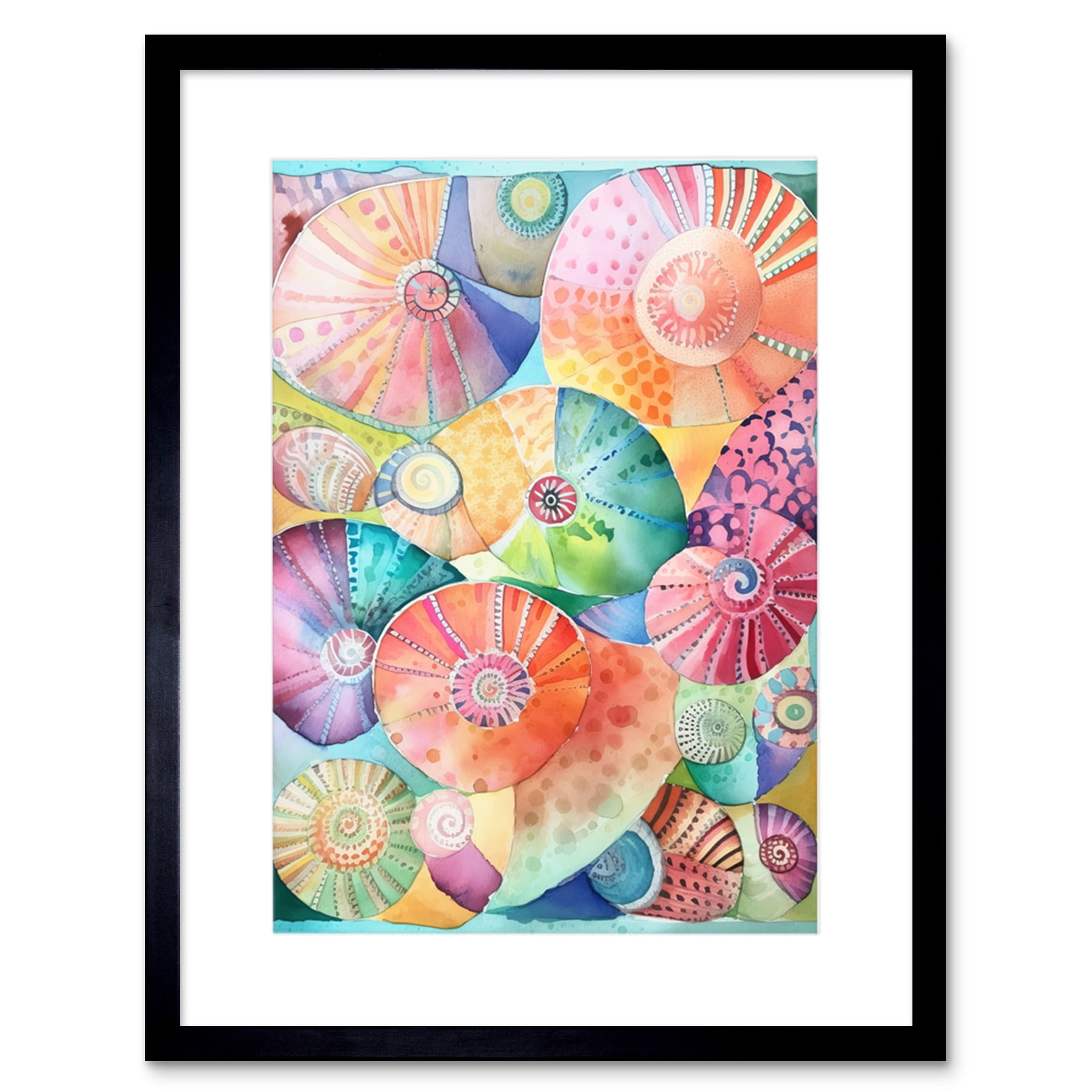 Pastel Colour Seashells Folk Art Artwork Framed Print Wall Art 9X7 Inch ...