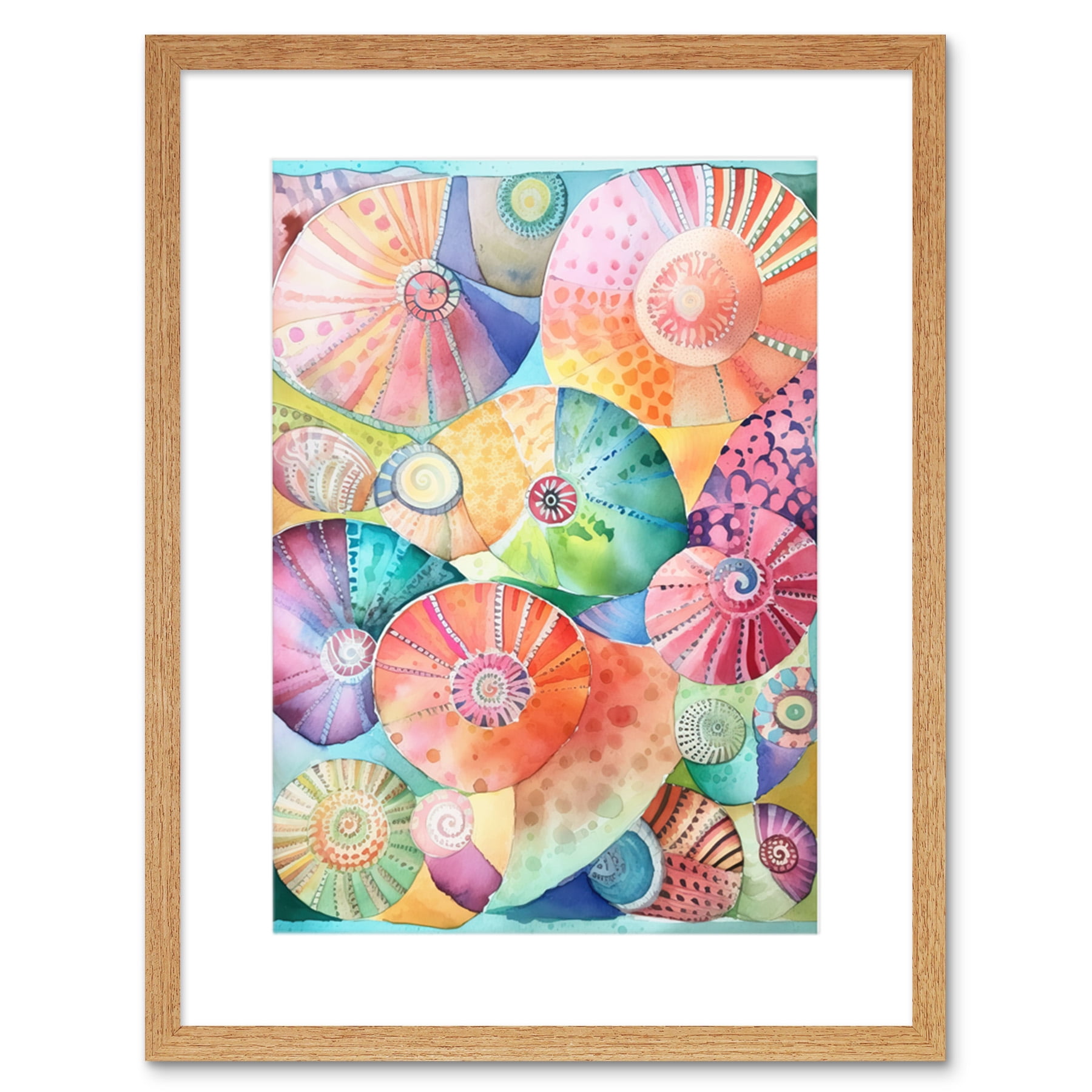 Pastel Colour Seashells Folk Art Artwork Framed Print Wall Art 9X7 Inch ...