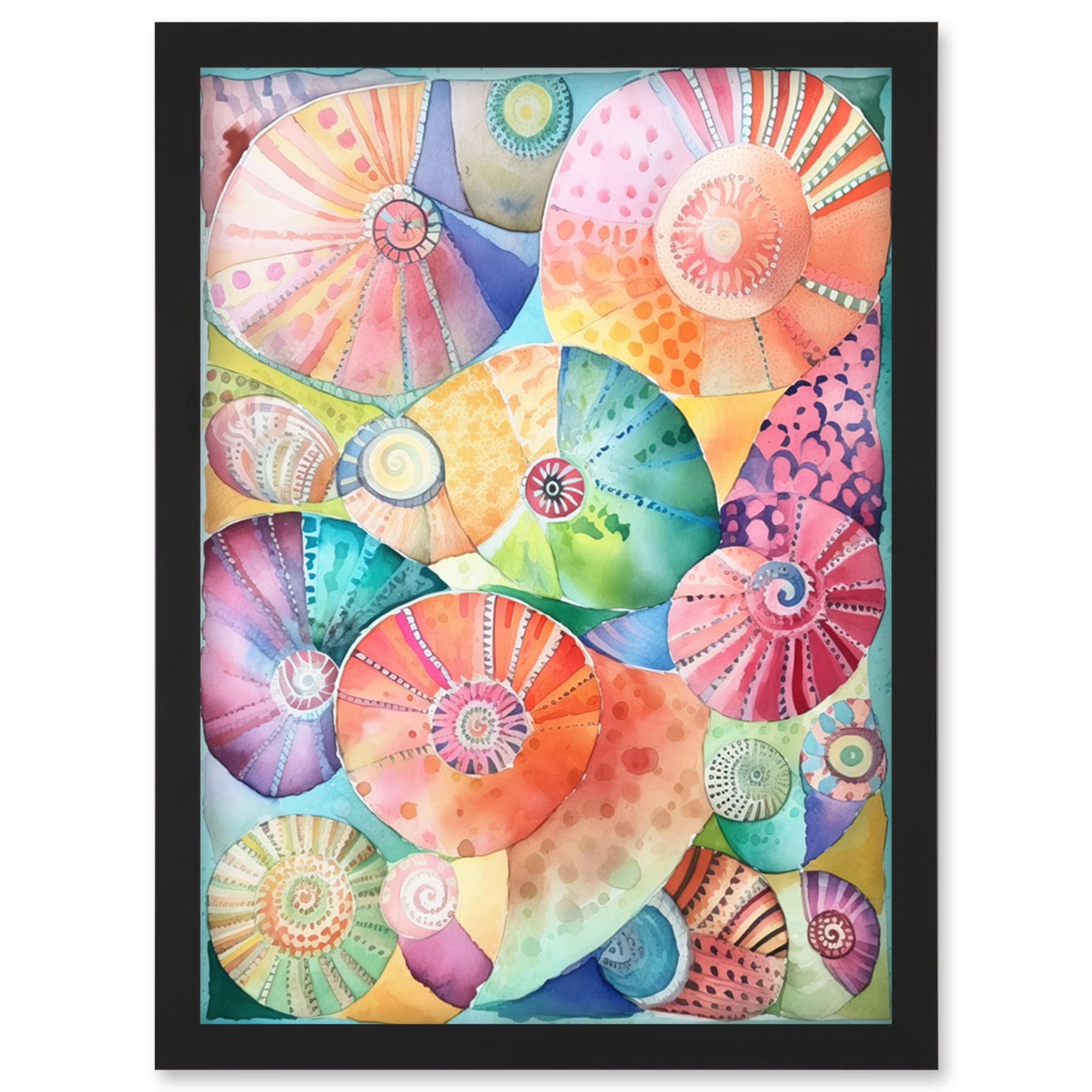 Pastel Colour Seashells Folk Art Artwork Framed Wall Art Print A4 ...