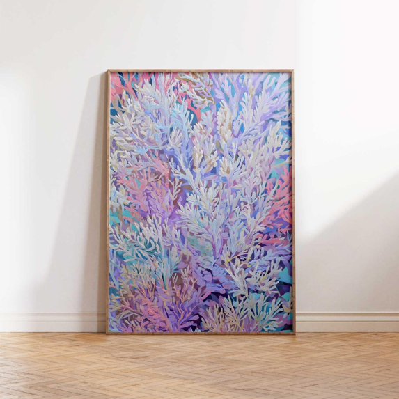 Pastel Coral Reef Wall Art Print, Abstract Ocean Botanical Art, Coastal ...