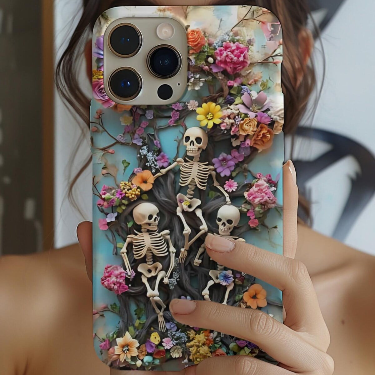 Pastel Cottagecore Skeleton Floral Phone Case with iPhone 17 to 11 Pro ...