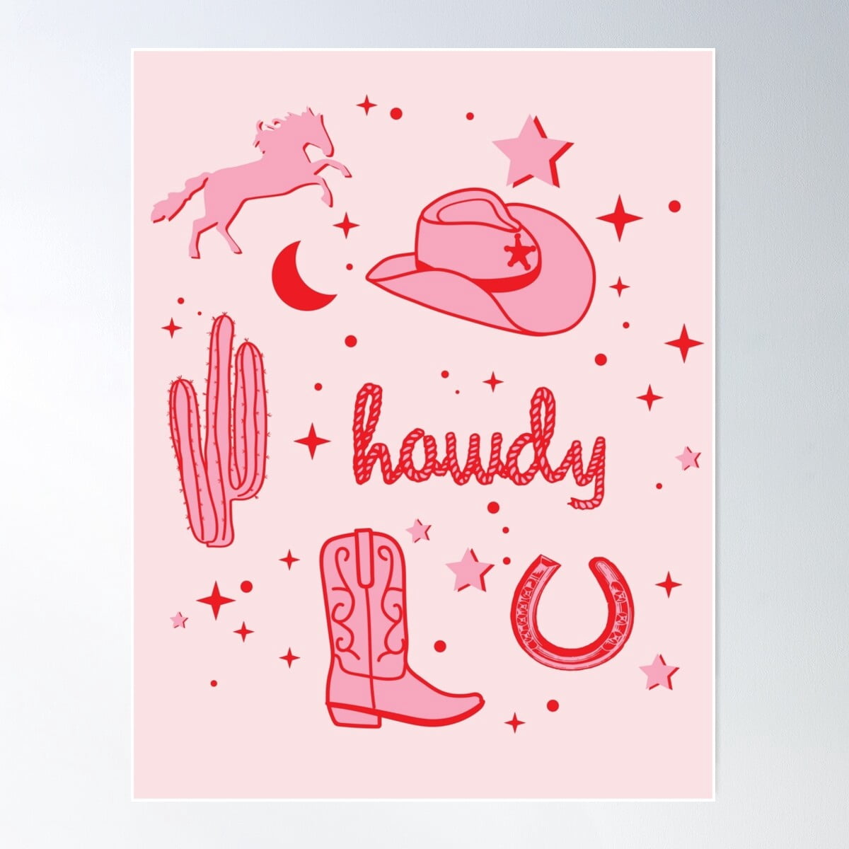 Pastel Cowboy Hat And Boot Pattern Pink Cowgirl Aesthetic Poster Wall ...