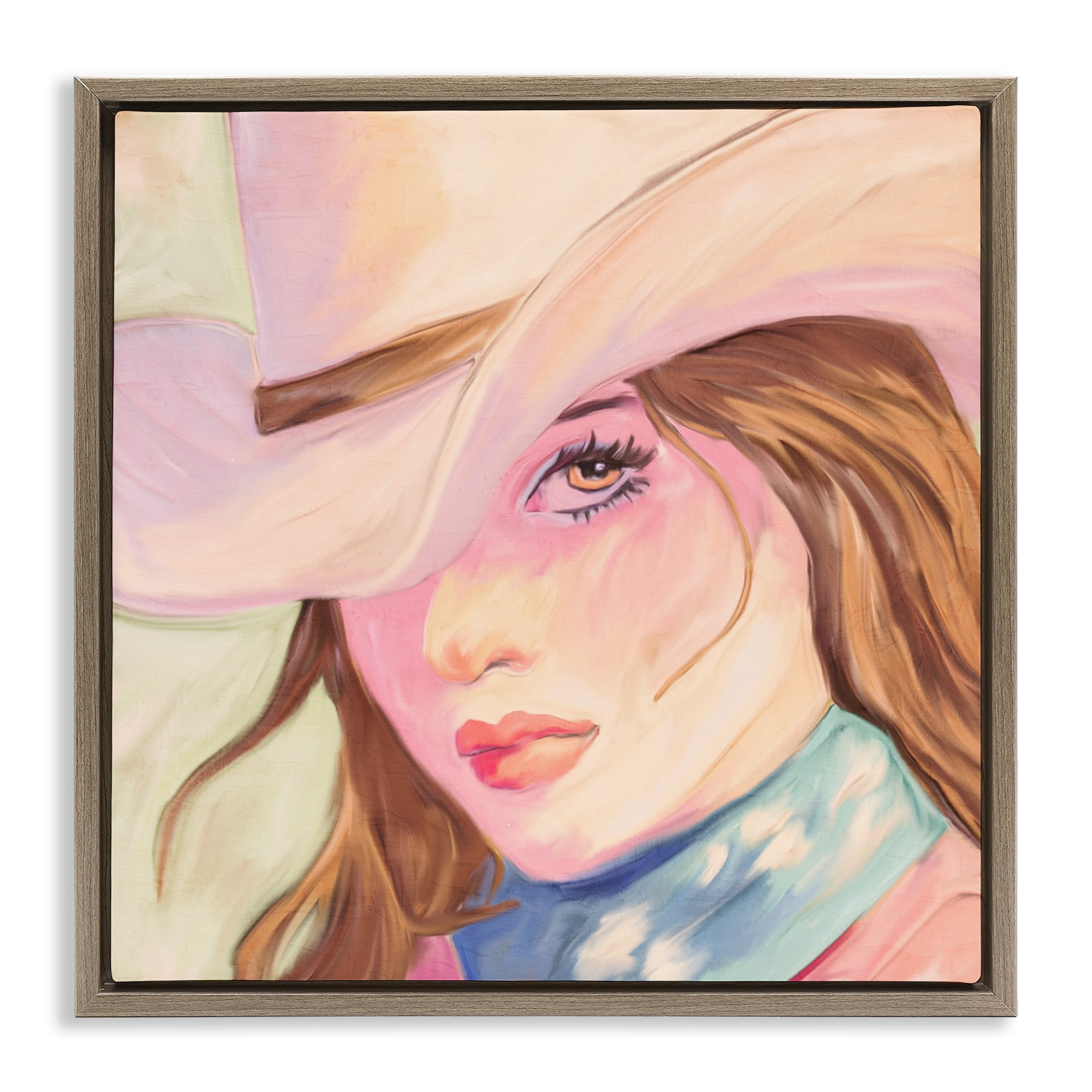 Pastel Cowgirl Brunette Brown Framed Floater Canvas Wall Art, design by ...