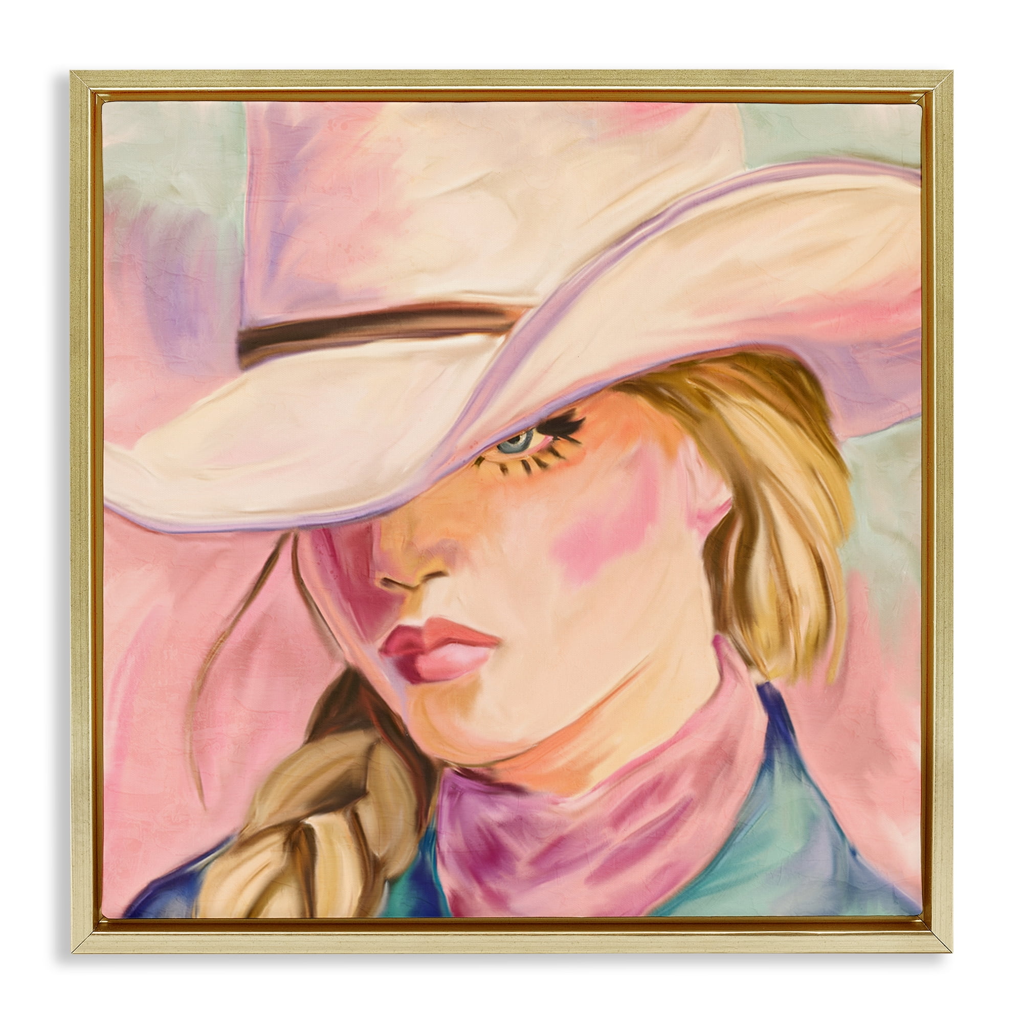 Pastel Cowgirl Gaze Beneath Hat Gold Framed Floater Canvas Wall Art ...