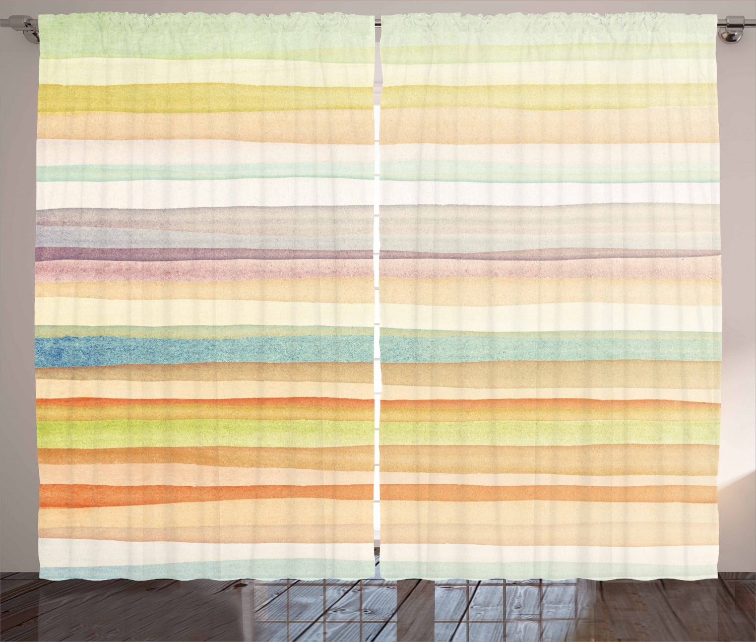Ambesonne Pastel Curtains 2 Panel Set, Stripes Watercolor Art, 108" x ...
