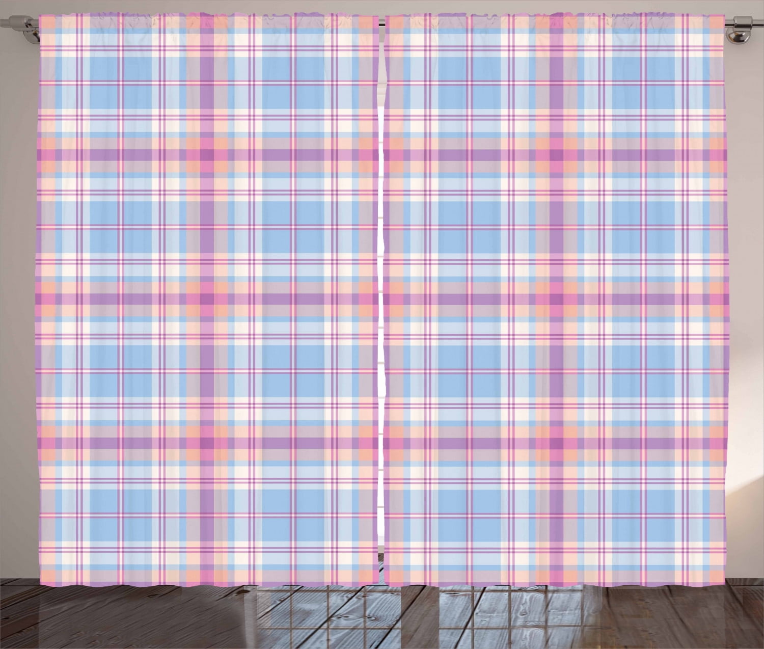 Ambesonne Pastel Curtains 2 Panel Set, Vintage Plaid Pattern, 108" x 90 ...