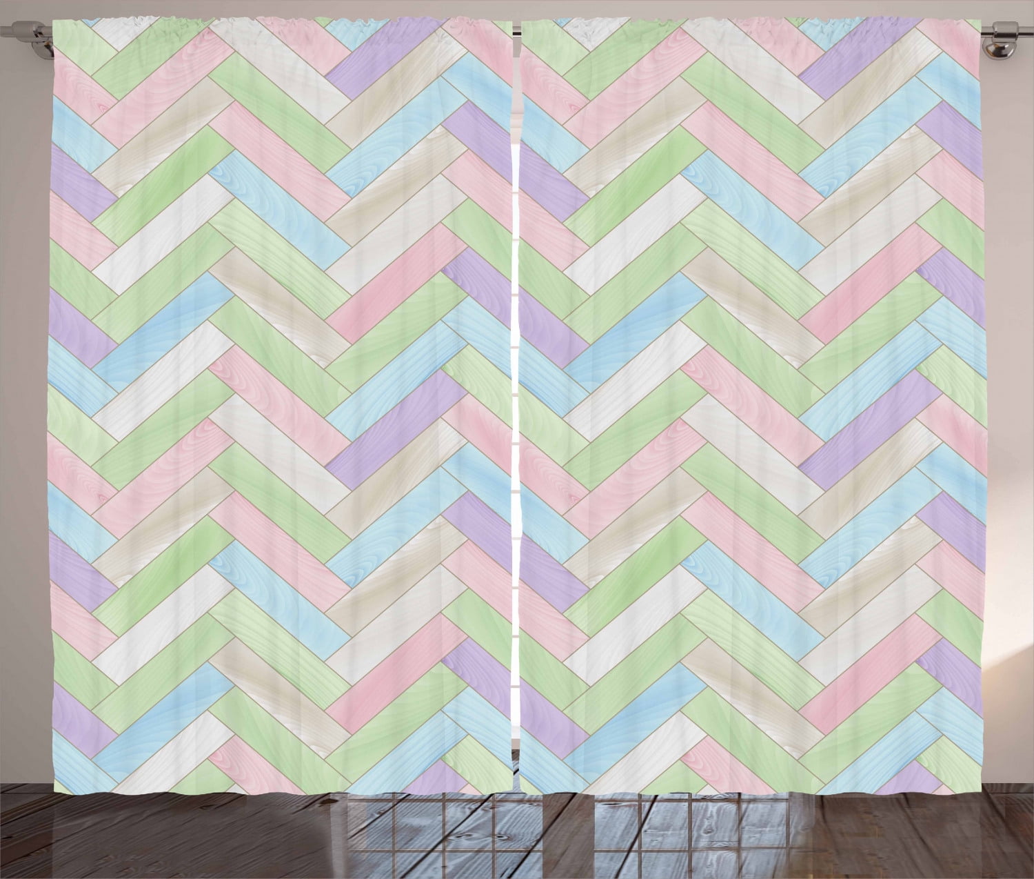 Ambesonne Pastel Curtains 2 Panel Set, Parquet Herringbone Soft, 108" x ...