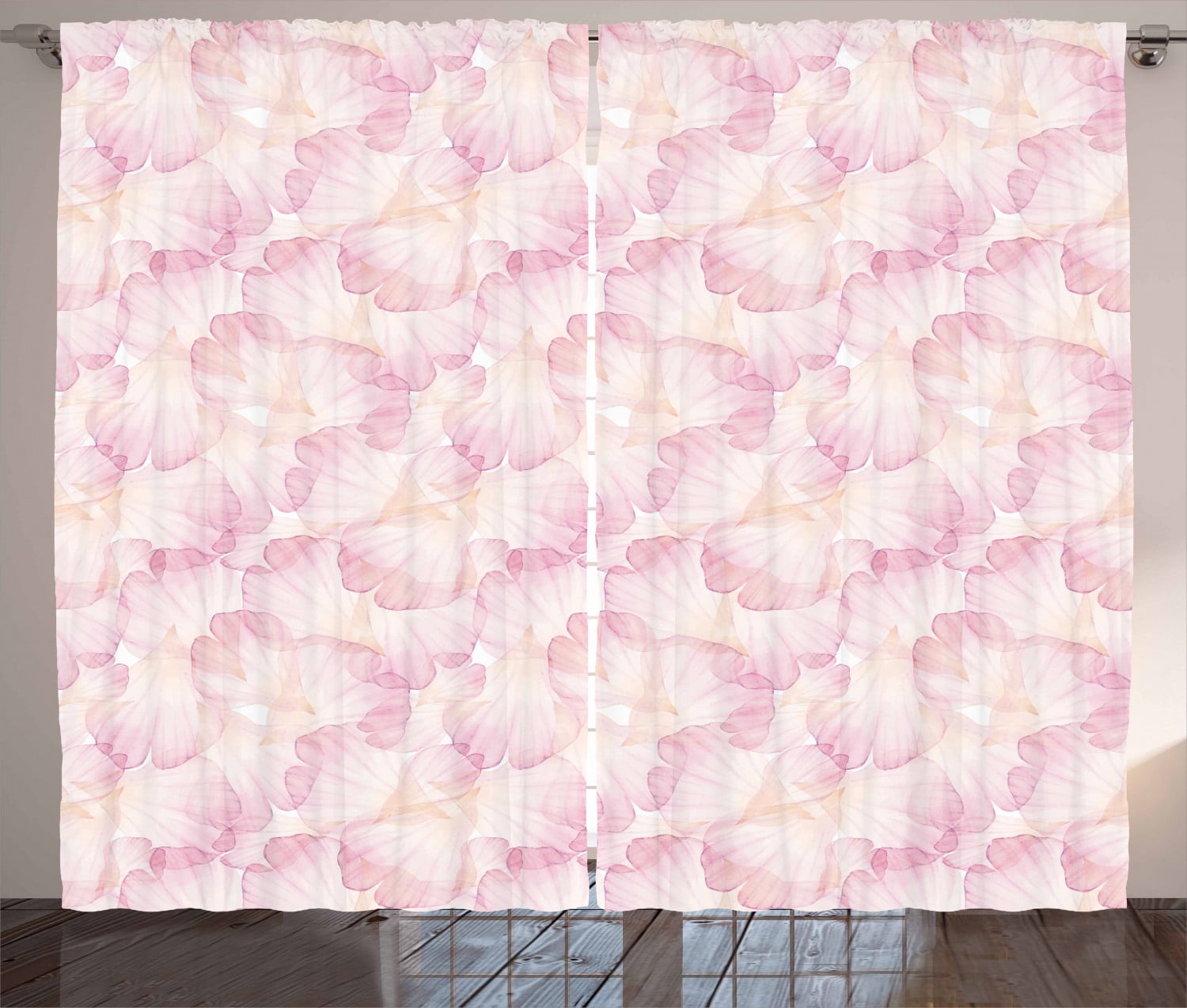 Pastel Curtains 2 Panels Set, Soft Pink Flower Petals Watercolor ...
