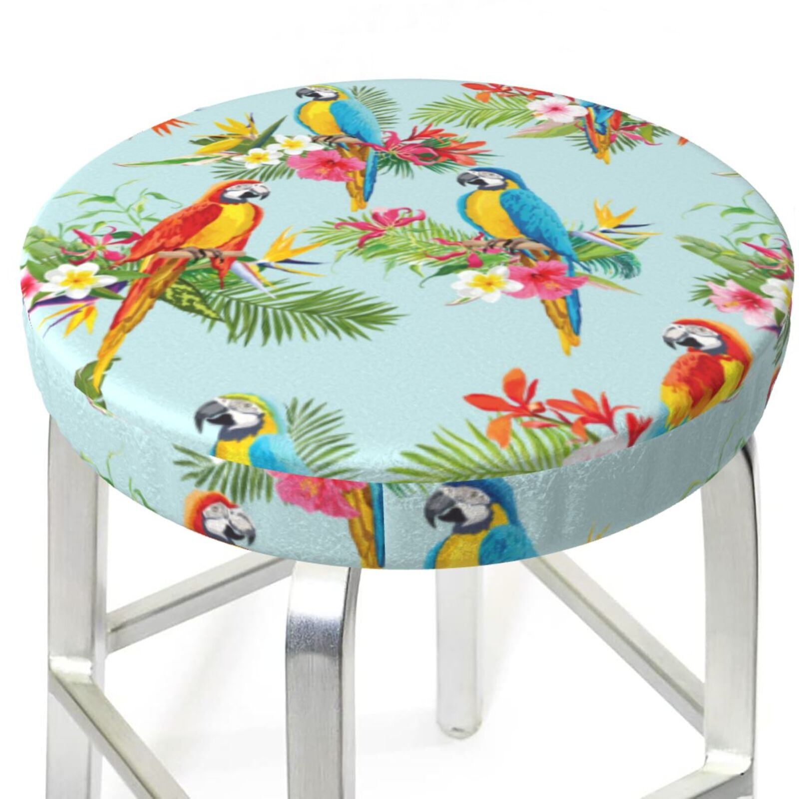 Pastel Cute Parrot Palm Leaf Round Bar Stool Covers, Soft Velvet Bar ...
