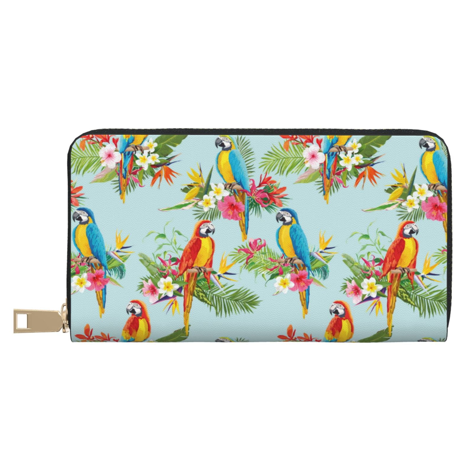 Pastel Cute Parrot Palm Leaf Wallet Women, Leather Bifold Multi Card ...