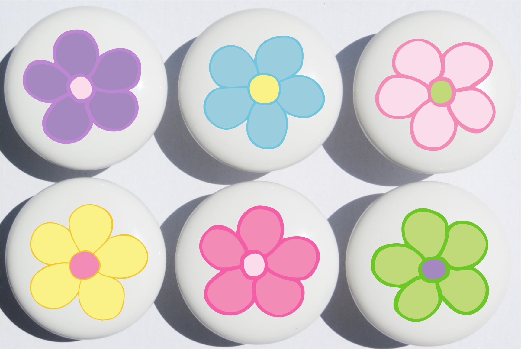 Pastel Daisy Flower Drawer Pulls Gloss Ceramic Nursery Cabinet Knobs ...