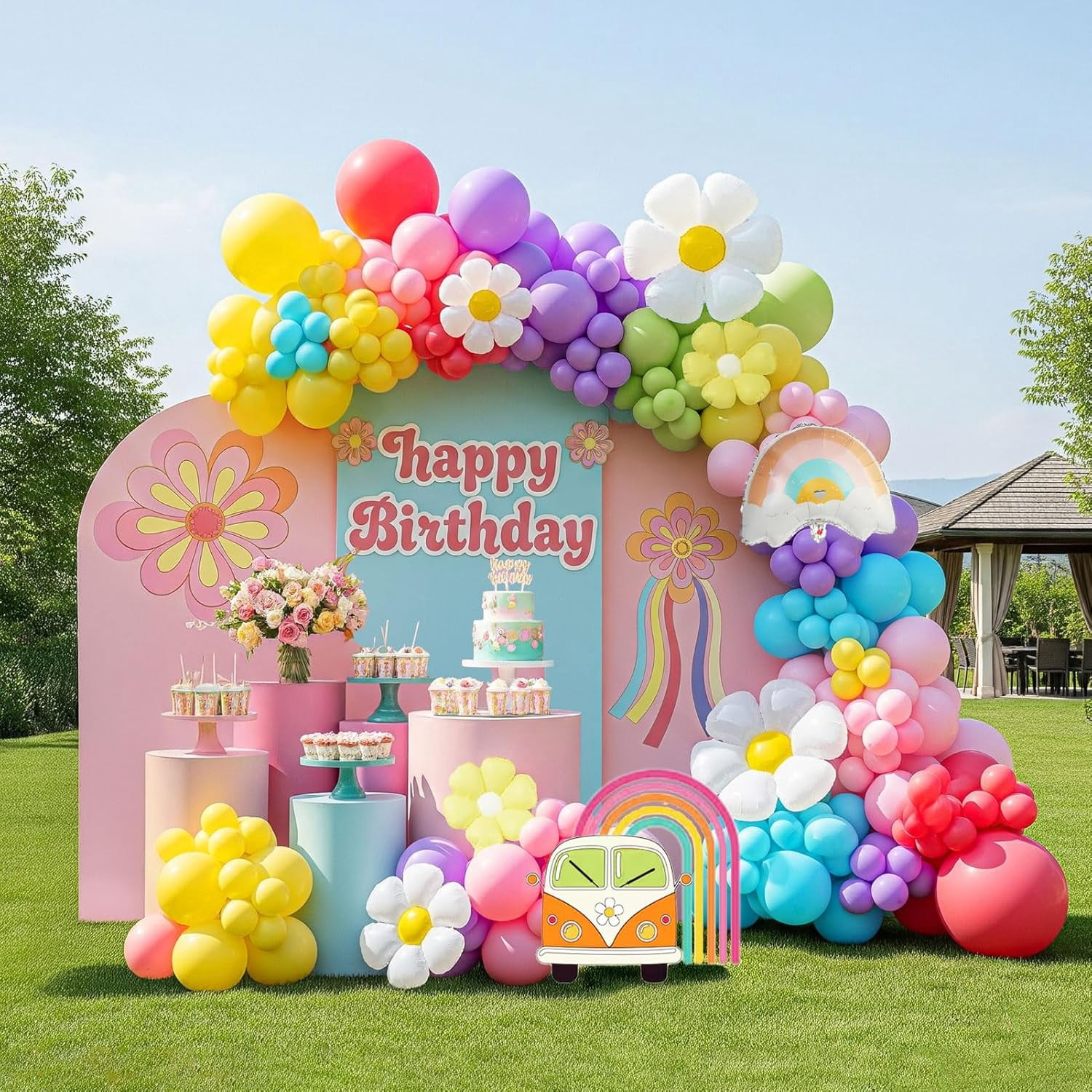 Pastel Daisy balloon arch kit Pastel pink yellow green blue red Purple ...