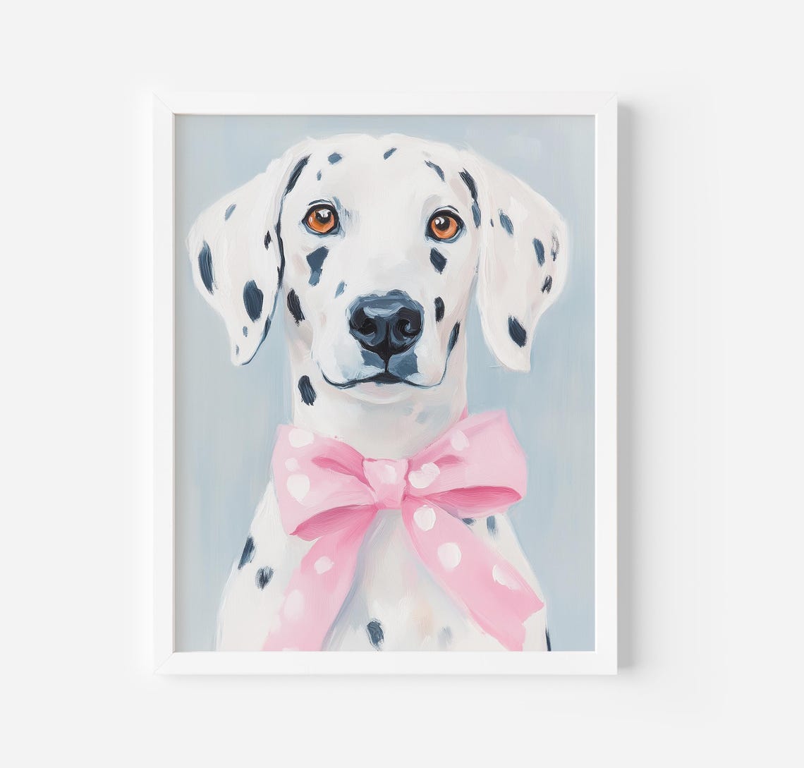 Pastel Dalmatian Poster Coquette Puppy with Pink Bow, Unframed Canvas ...