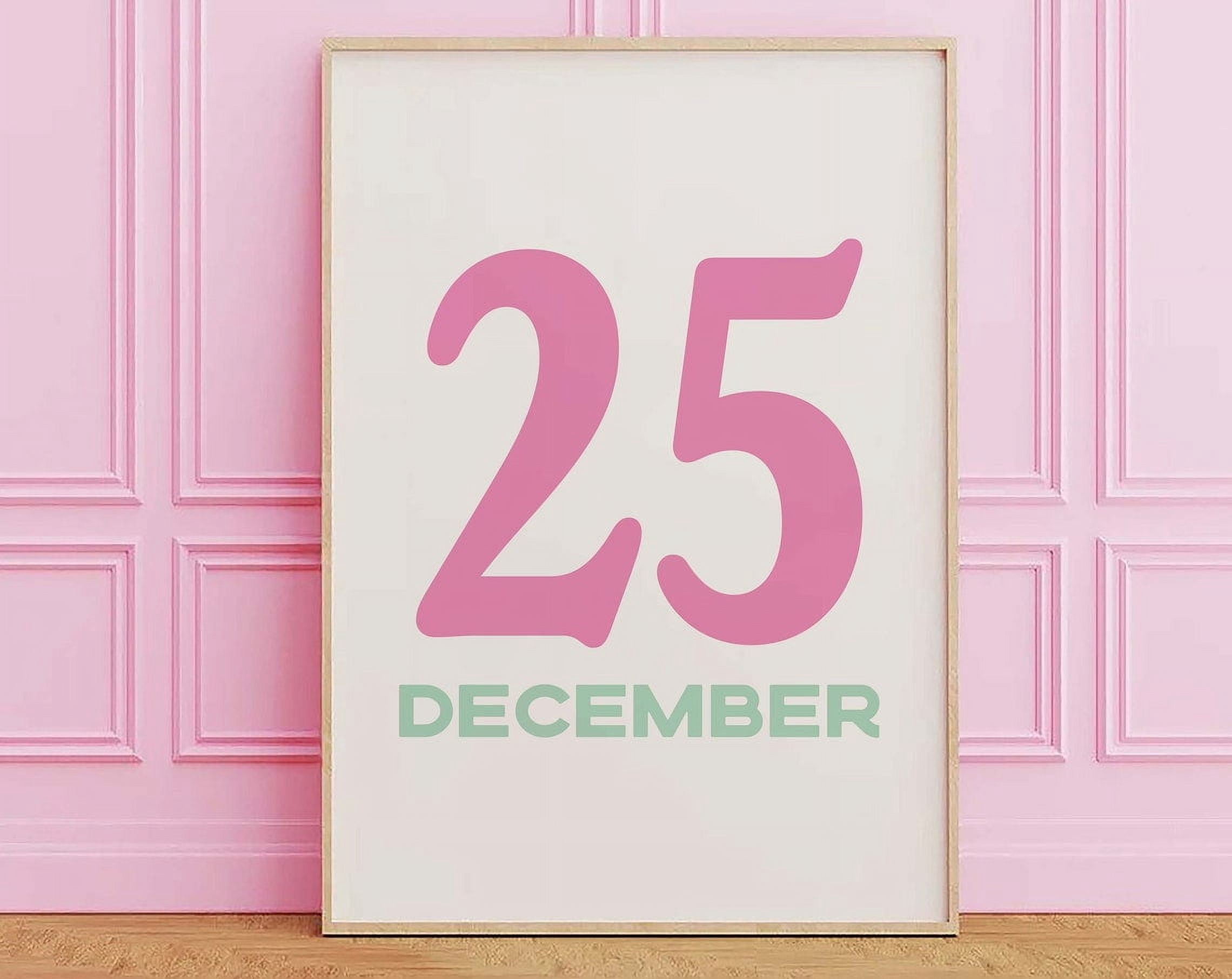 Pastel December 25 Print, Art, Cute Pink Decor, Minimal Holiday Wall ...