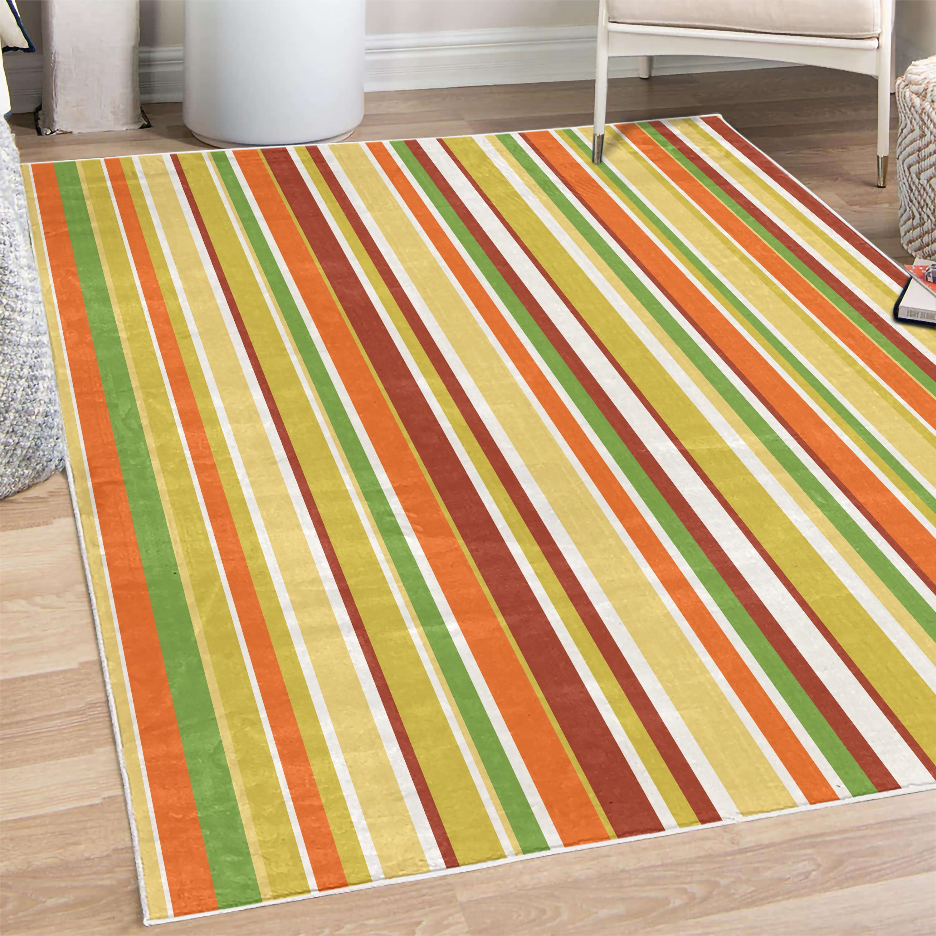 Pastel Decorative Rug, Vertically Striped Pattern Different Color ...