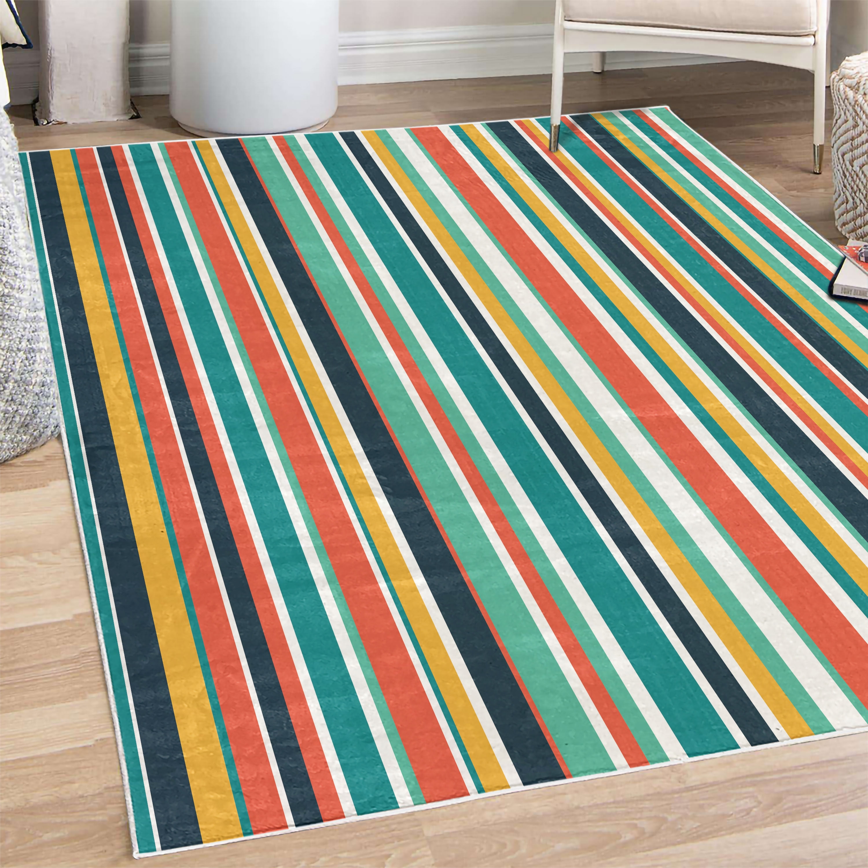 Pastel Decorative Rug, Vertically Striped Pattern Different Color ...