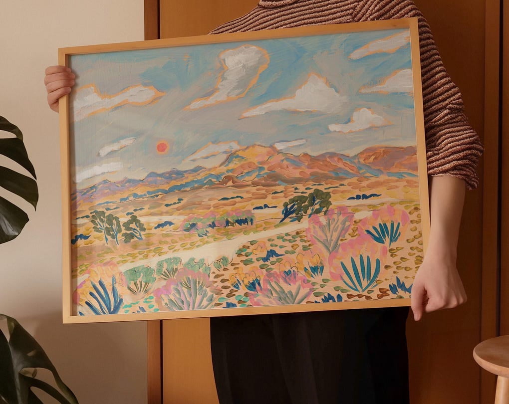 Pastel Desert Landscape Poster Vintage Midcentury Modern Original ...