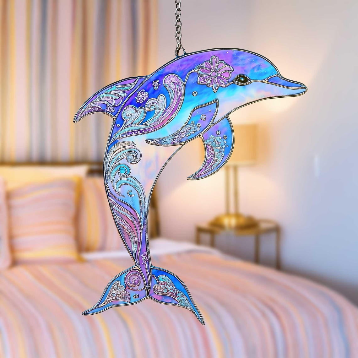 Pastel Dolphin Suncatcher Acrylic Window Hanging Iridescent Sea Art ...