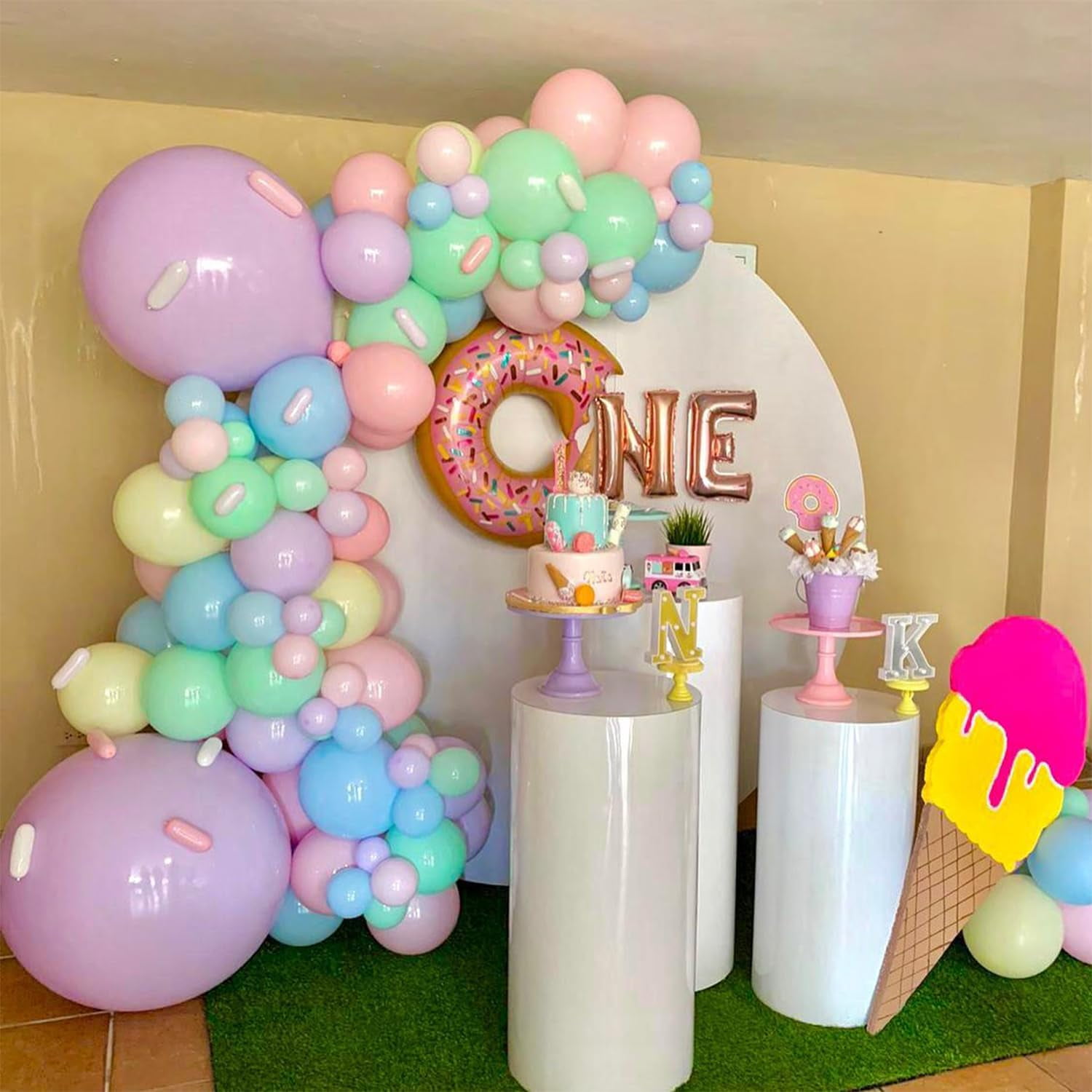 Pastel Donut Balloon AJH3 Arch Garland Kit,159Pcs Macaron Color Balloons Ice Cream Foil Balloons ...
