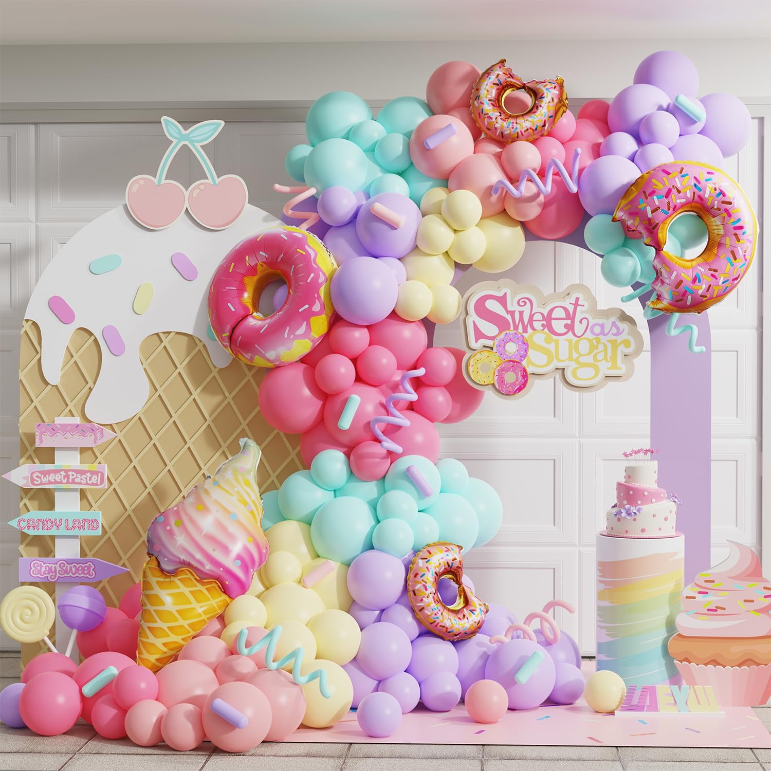 Pastel Donut Balloon Arch Garland Kit,159Pcs Macaron Color Rainbow Balloons Ice Cream Foil ...