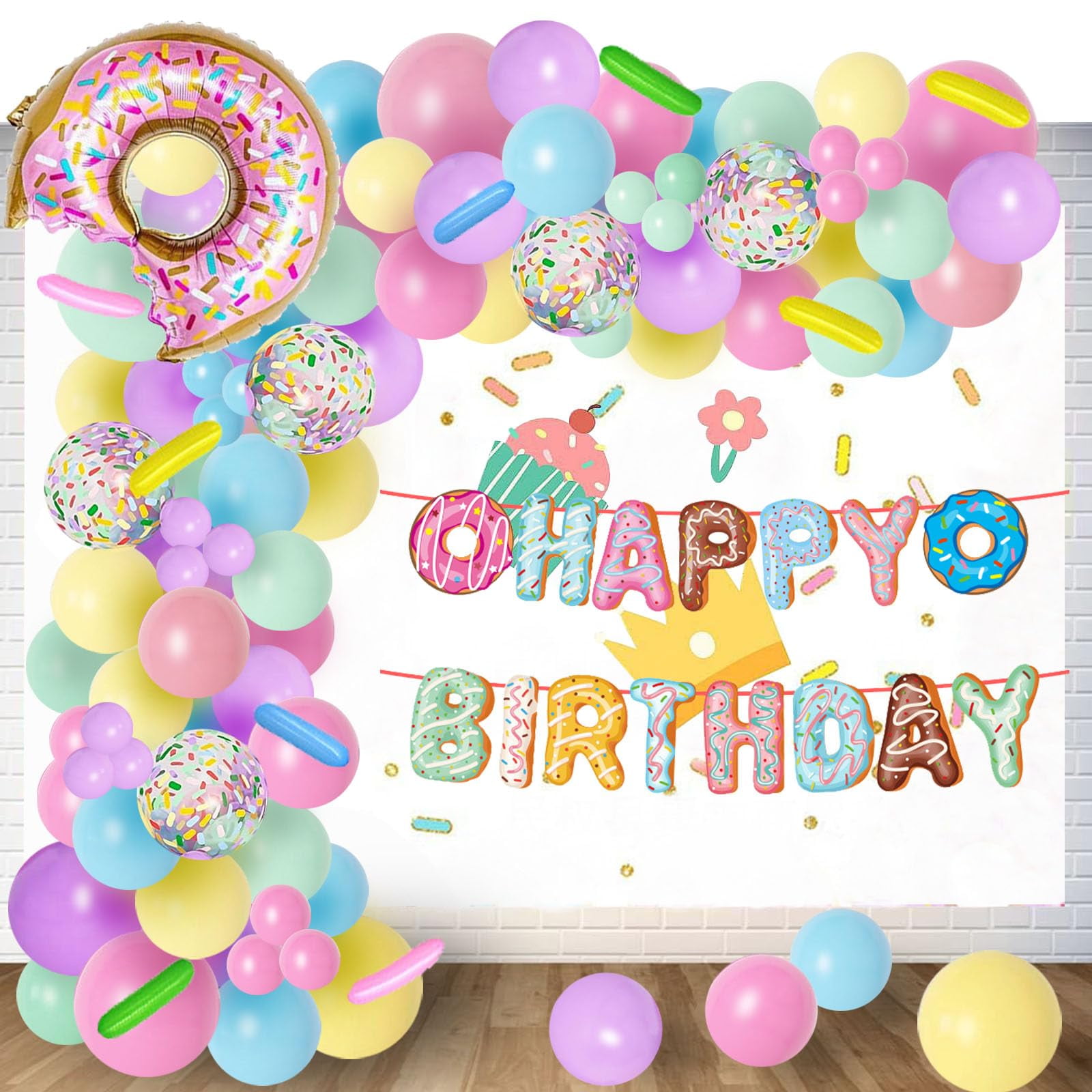 Pastel Donut Balloon Garland Arch Kit, Donut Sweet One Birthday Party Decorations Pink Sprinkles ...