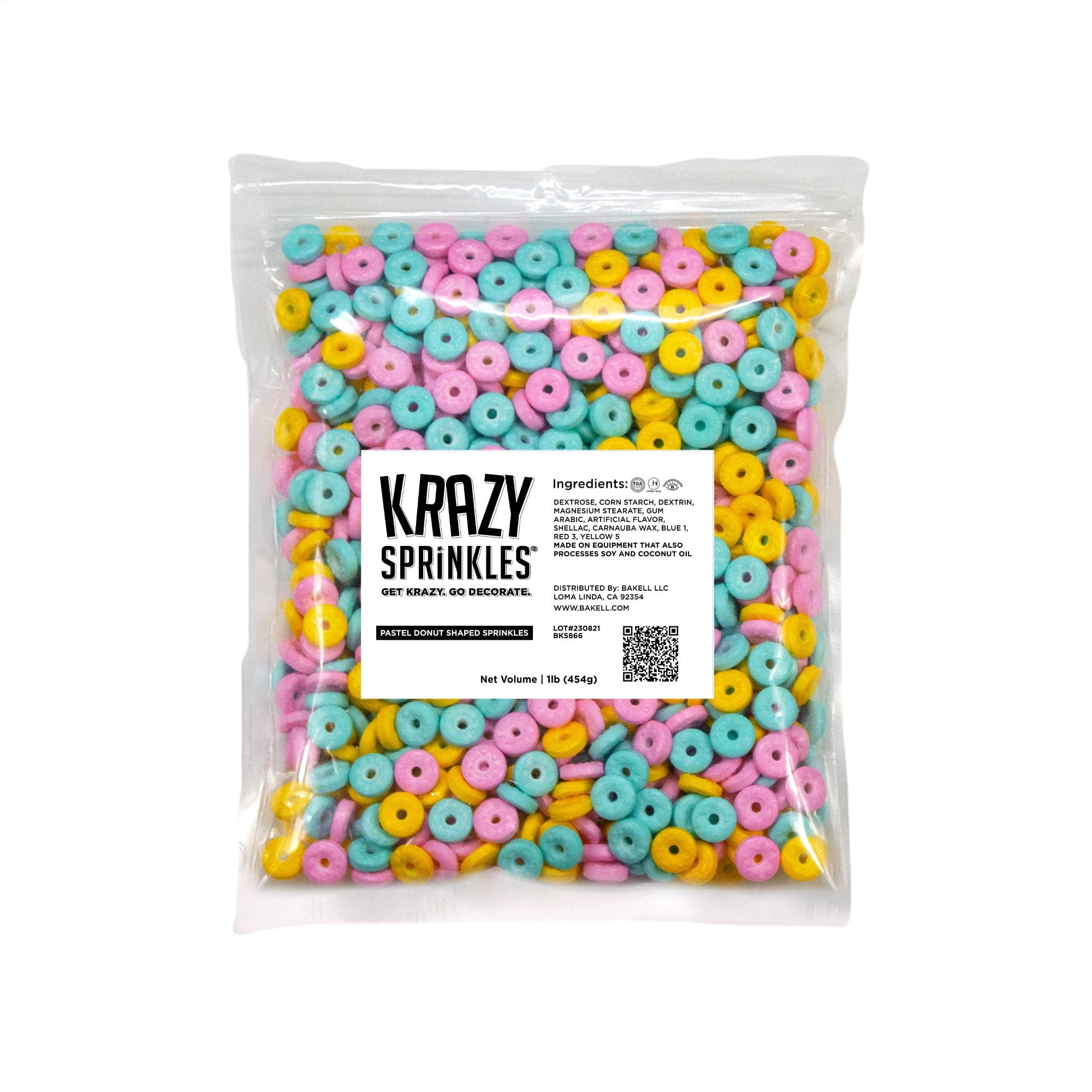 Pastel Donut Shaped Sprinkles (1lb, 1x Bag) Candy Decor for Cakes, Ice ...