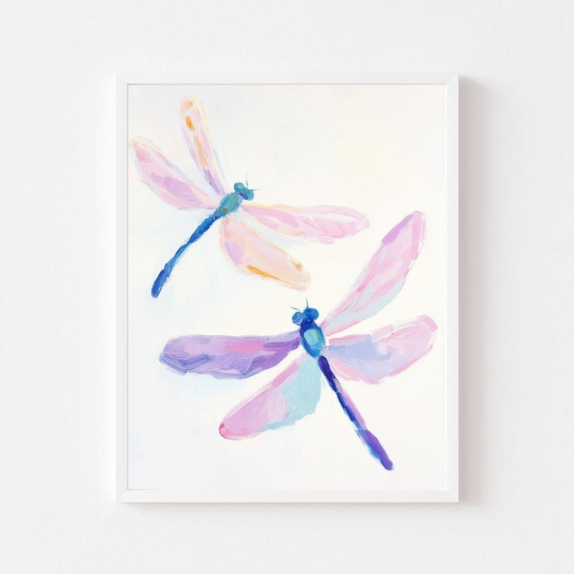 Pastel Dragonfly Painting Pink Blue Insect Wall Art Print Watercolor ...