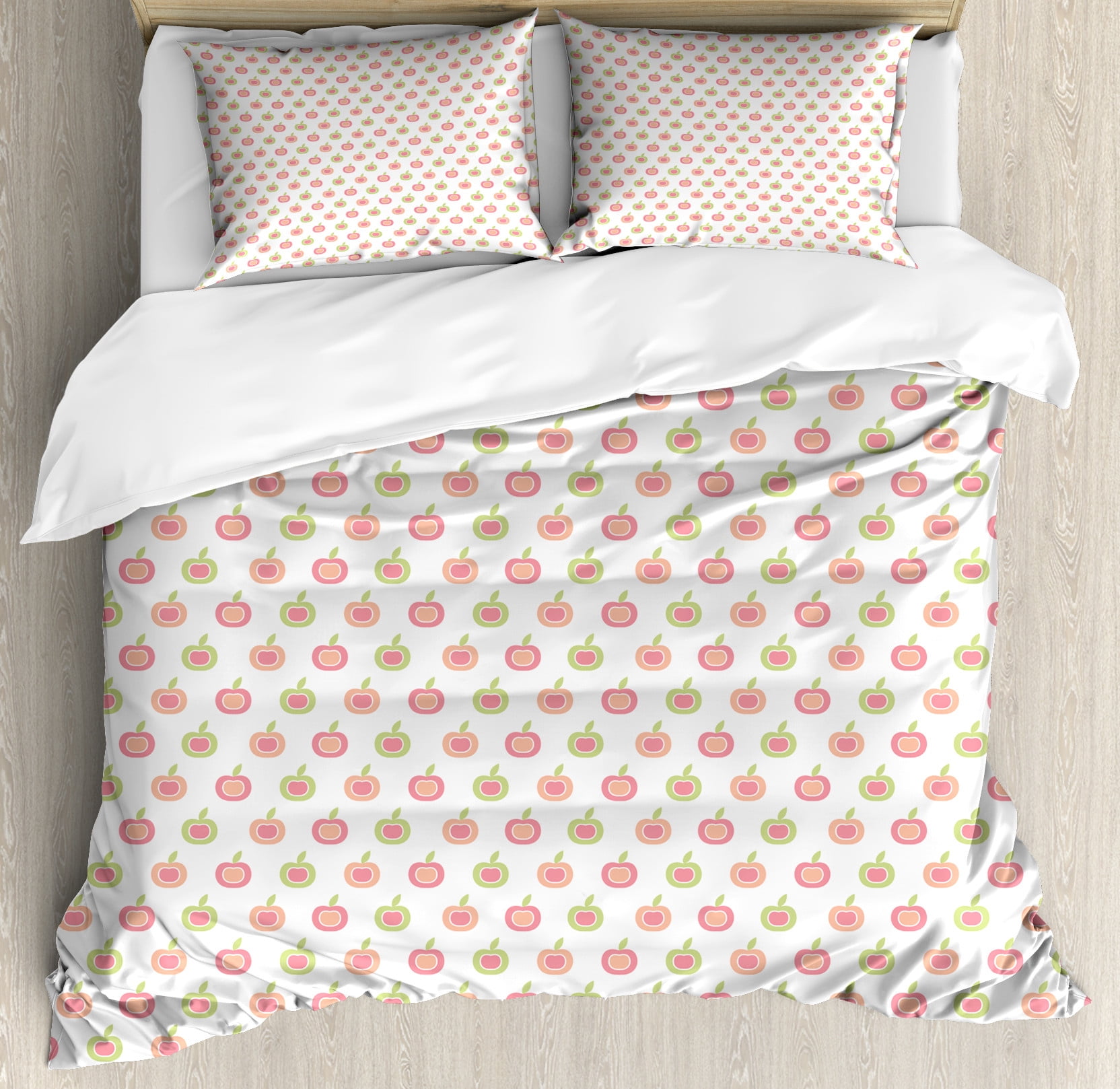 Pastel Duvet Cover Set, Apple Fruits in Soft Colored Cartoon Repetitive ...