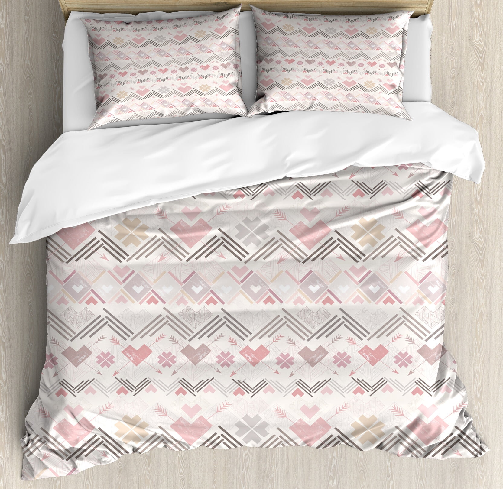 Pastel Duvet Cover Set, Aztec Style Pattern with Hearts Geometric ...