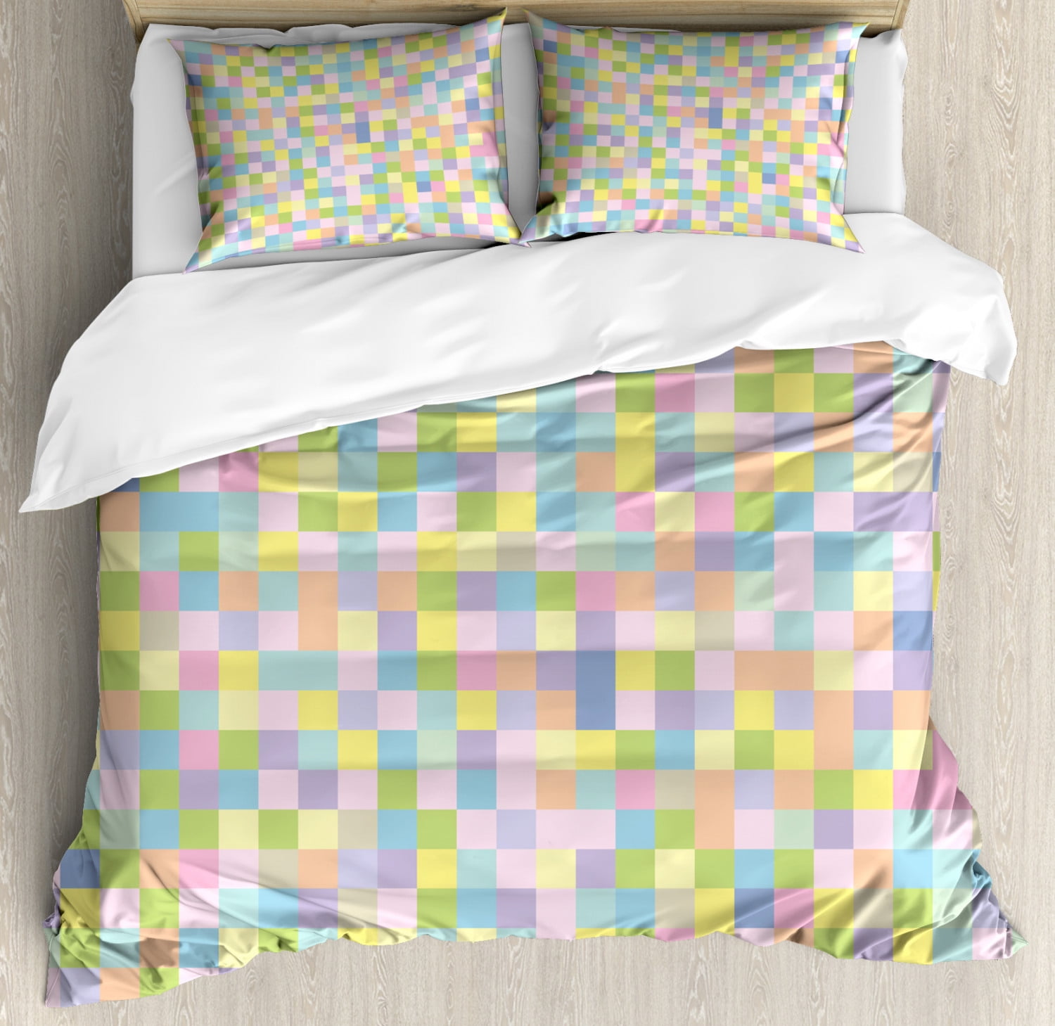 Pastel Duvet Cover Set, Colorful Squares Pattern Checkered Mosaic Style ...