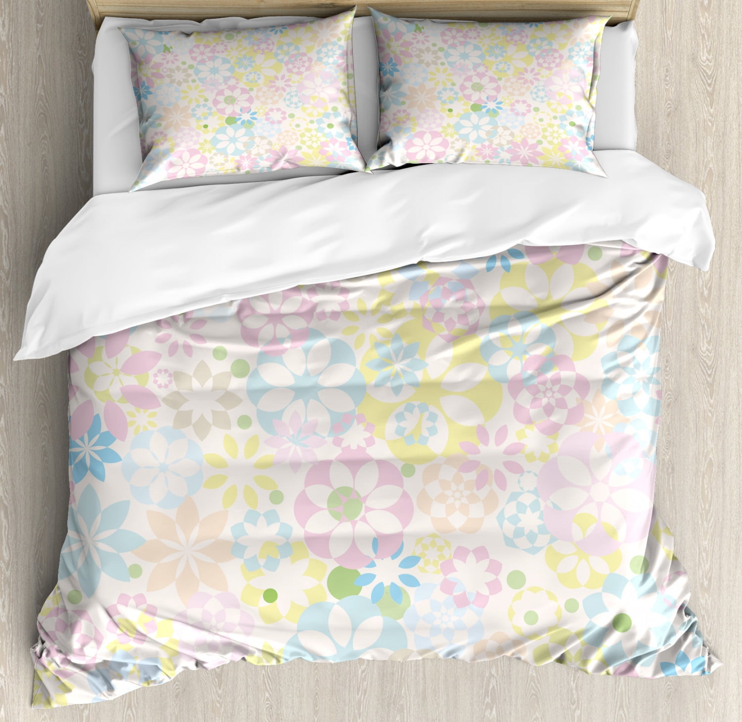 Pastel Duvet Cover Set Queen Size, Blossoming Flowers Bedding Plants ...